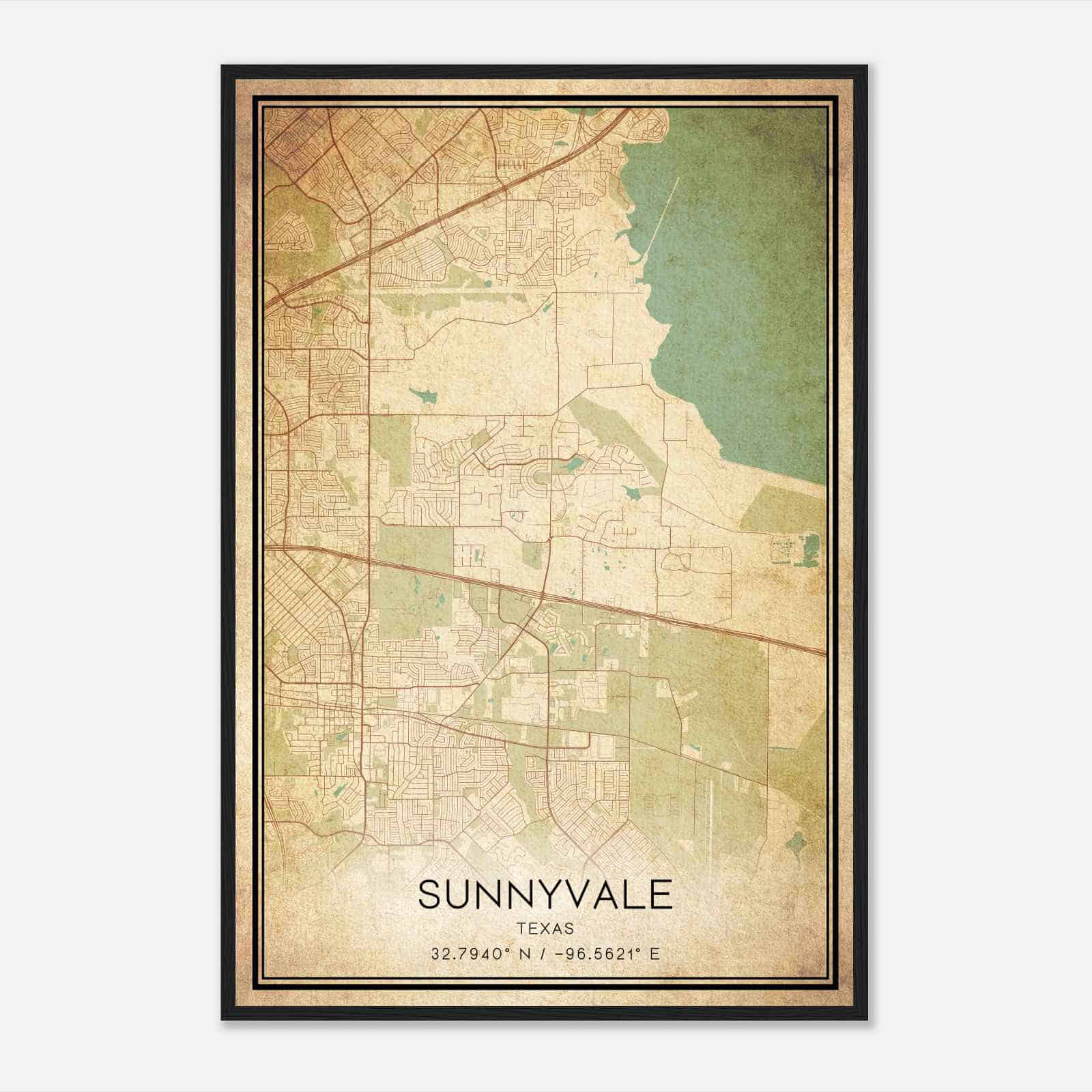 Vintage Sunnyvale Texas Map Poster, Modern Home Decor Wall Art Print ...