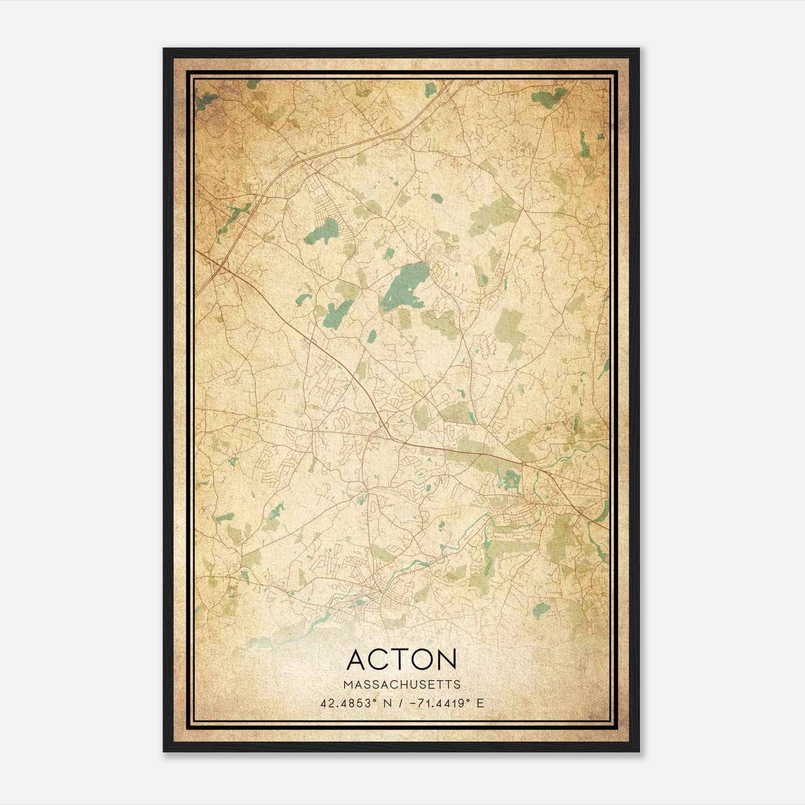 Vintage Acton Massachusetts Map Poster, Modern Home Decor Wall Art ...
