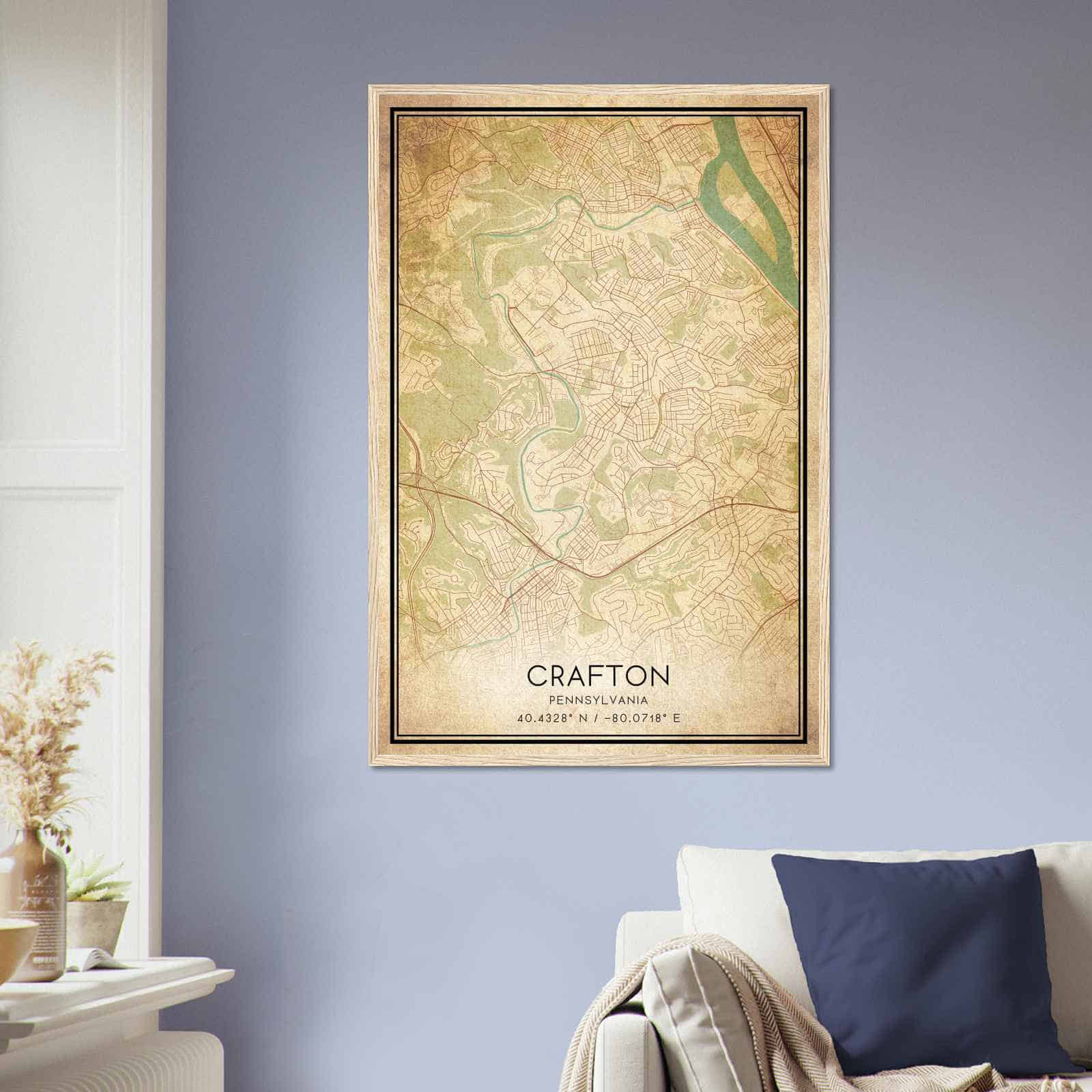 Vintage Crafton Pennsylvania Map Poster, Modern Home Decor Wall Art ...