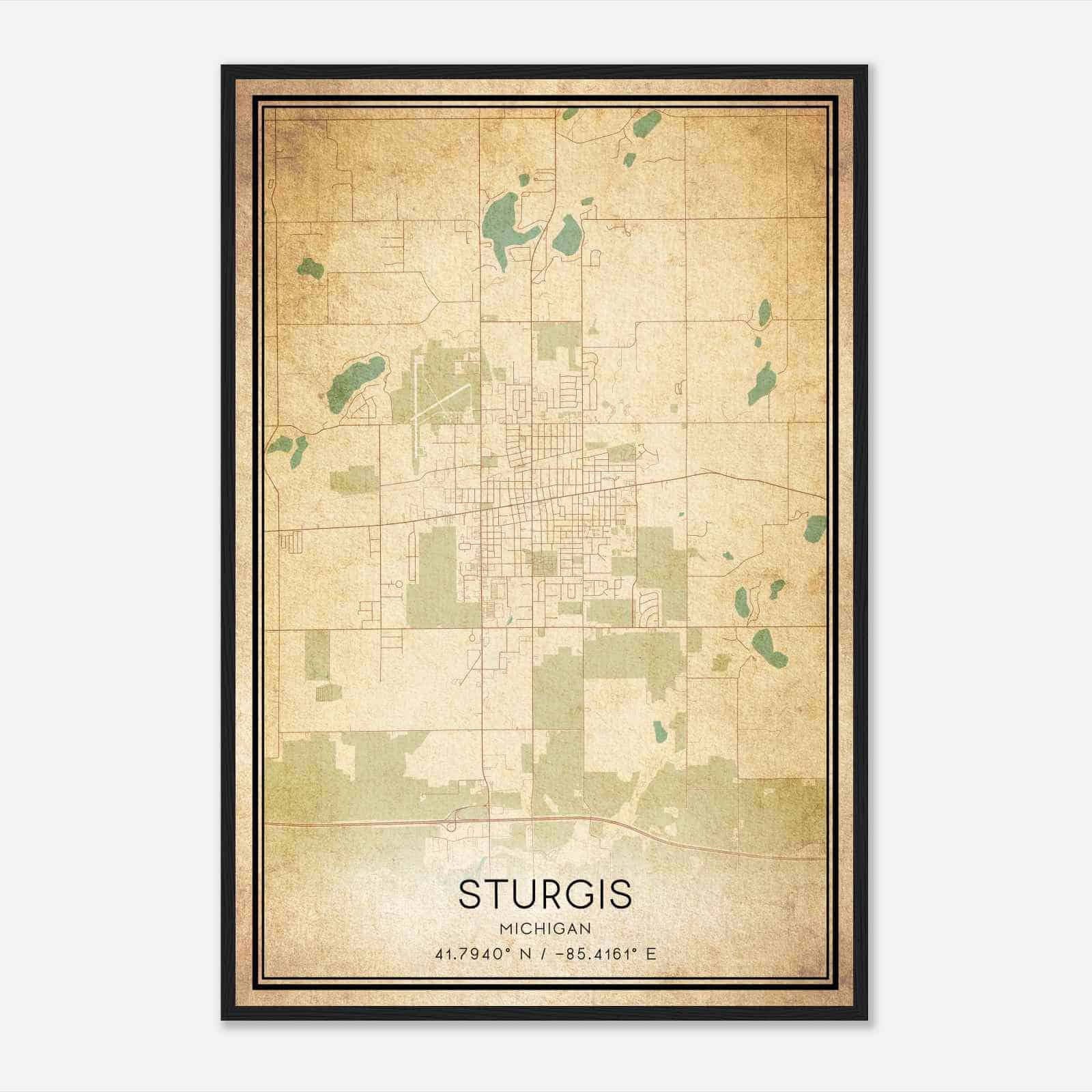 Vintage Sturgis Michigan Map Poster, Modern Home Decor Wall Art Print ...