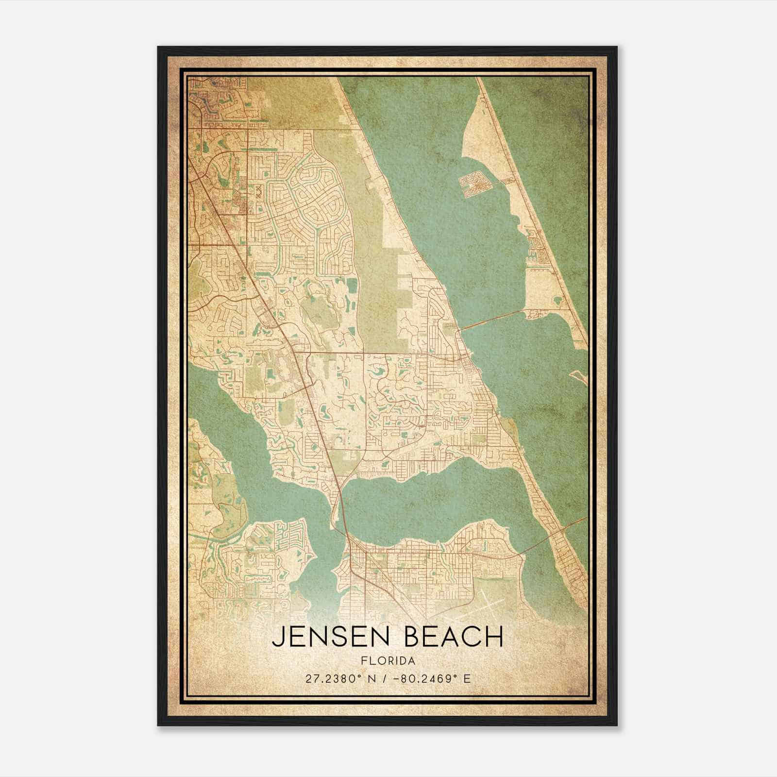 Vintage Jensen Beach Florida Map Poster, Modern Home Decor Wall Art ...