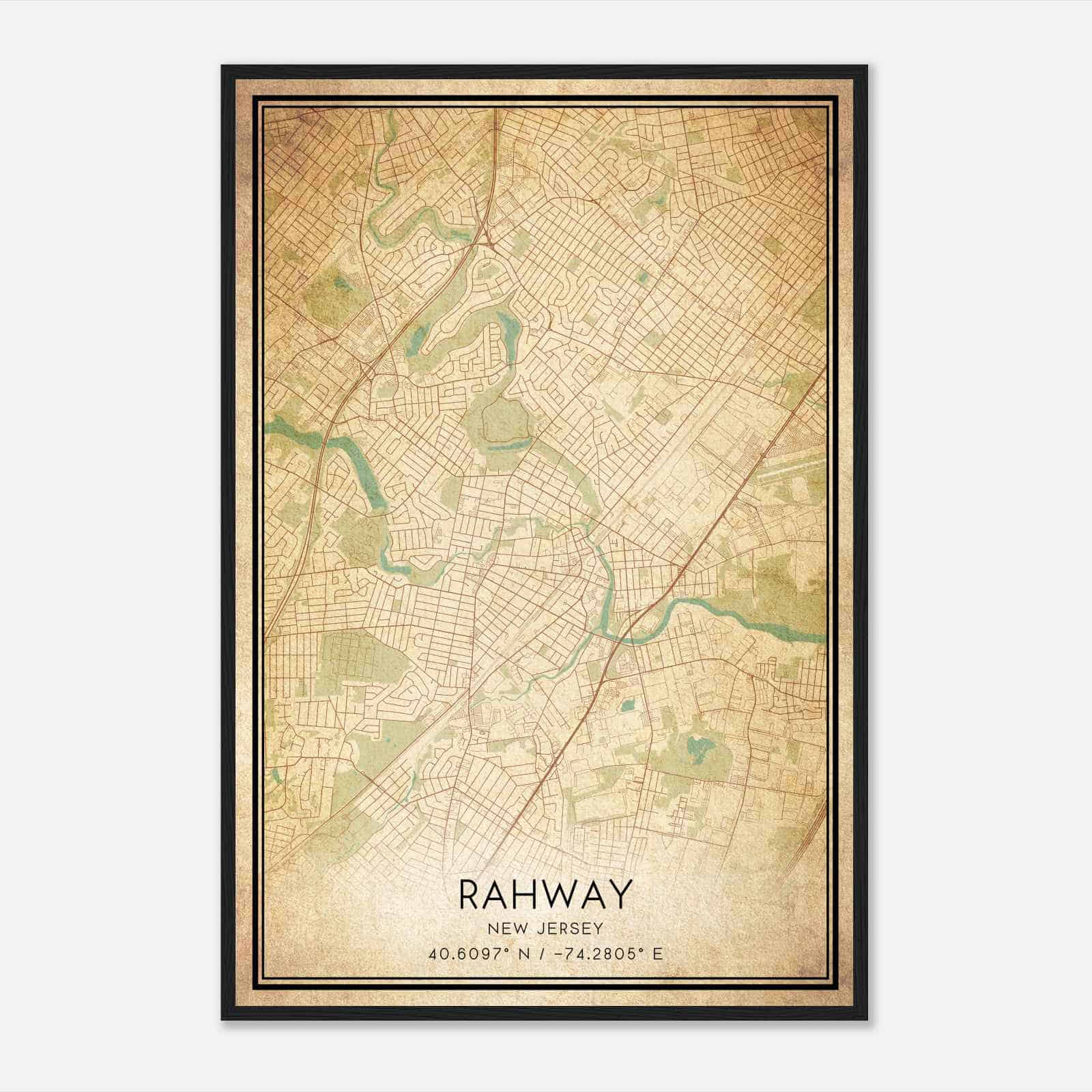 Vintage Rahway New Jersey Map Poster, Modern Home Decor Wall Art Print ...