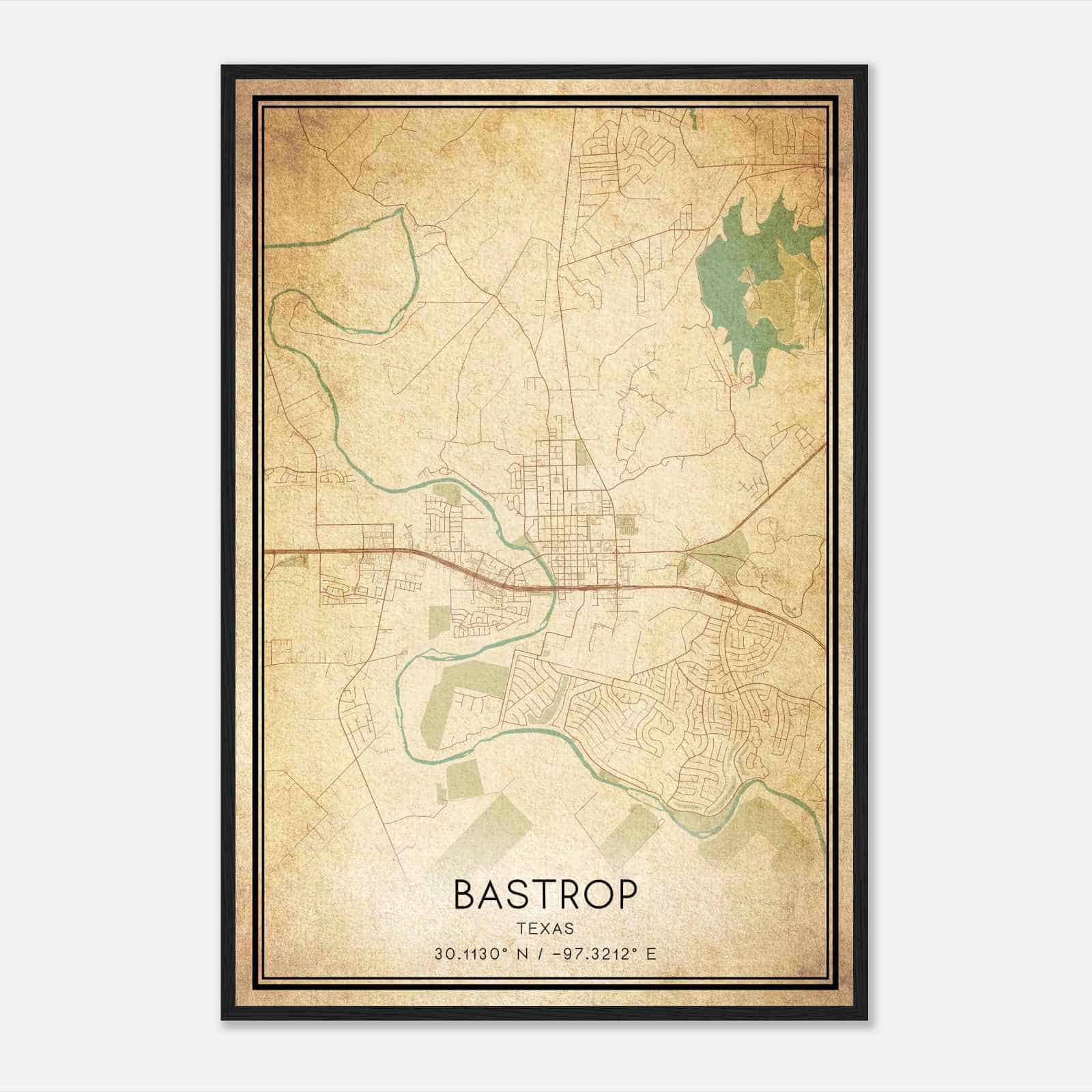 Vintage Bastrop Texas Map Poster, Modern Home Decor Wall Art Print - Custom Maps & Posters