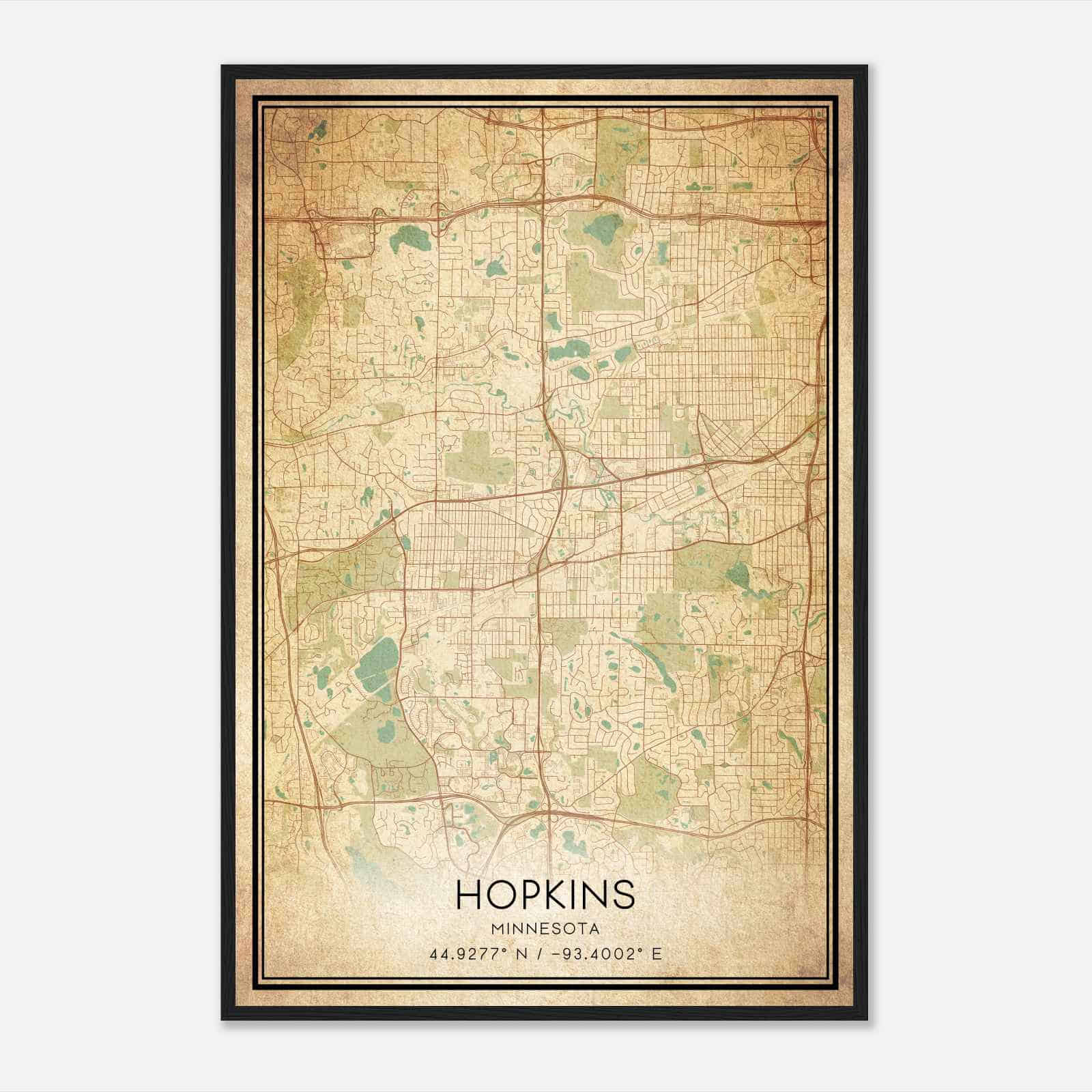 Vintage Hopkins Minnesota Map Poster, Modern Home Decor Wall Art Print ...