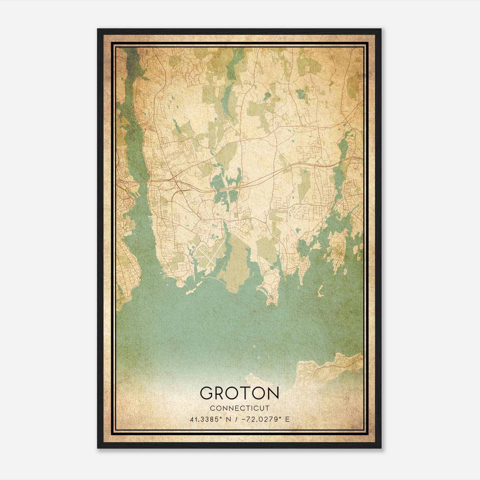 Vintage Groton Connecticut Map Poster, Modern Home Decor Wall Art Print ...