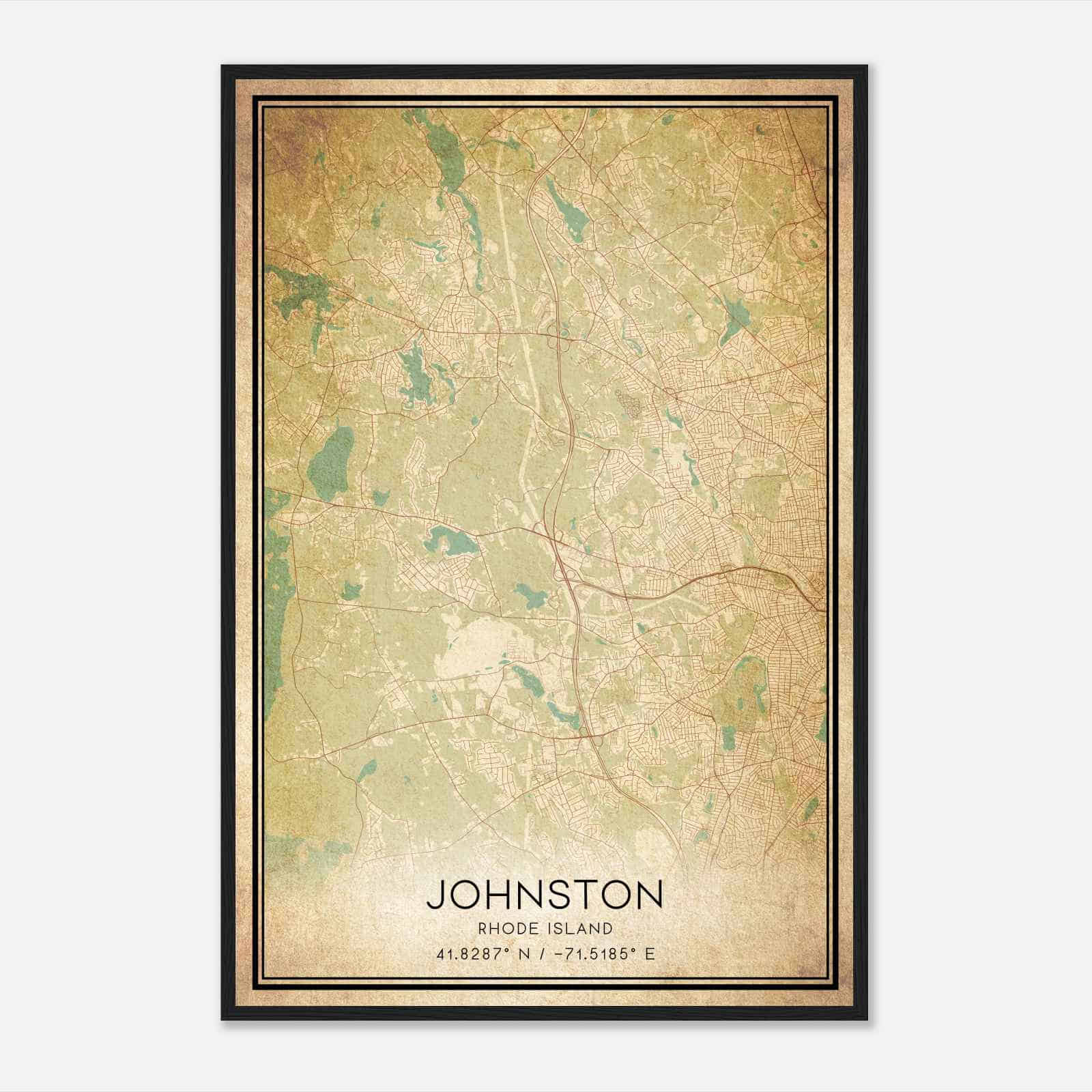 Vintage Johnston Rhode Island Map Poster, Modern Home Decor Wall Art ...