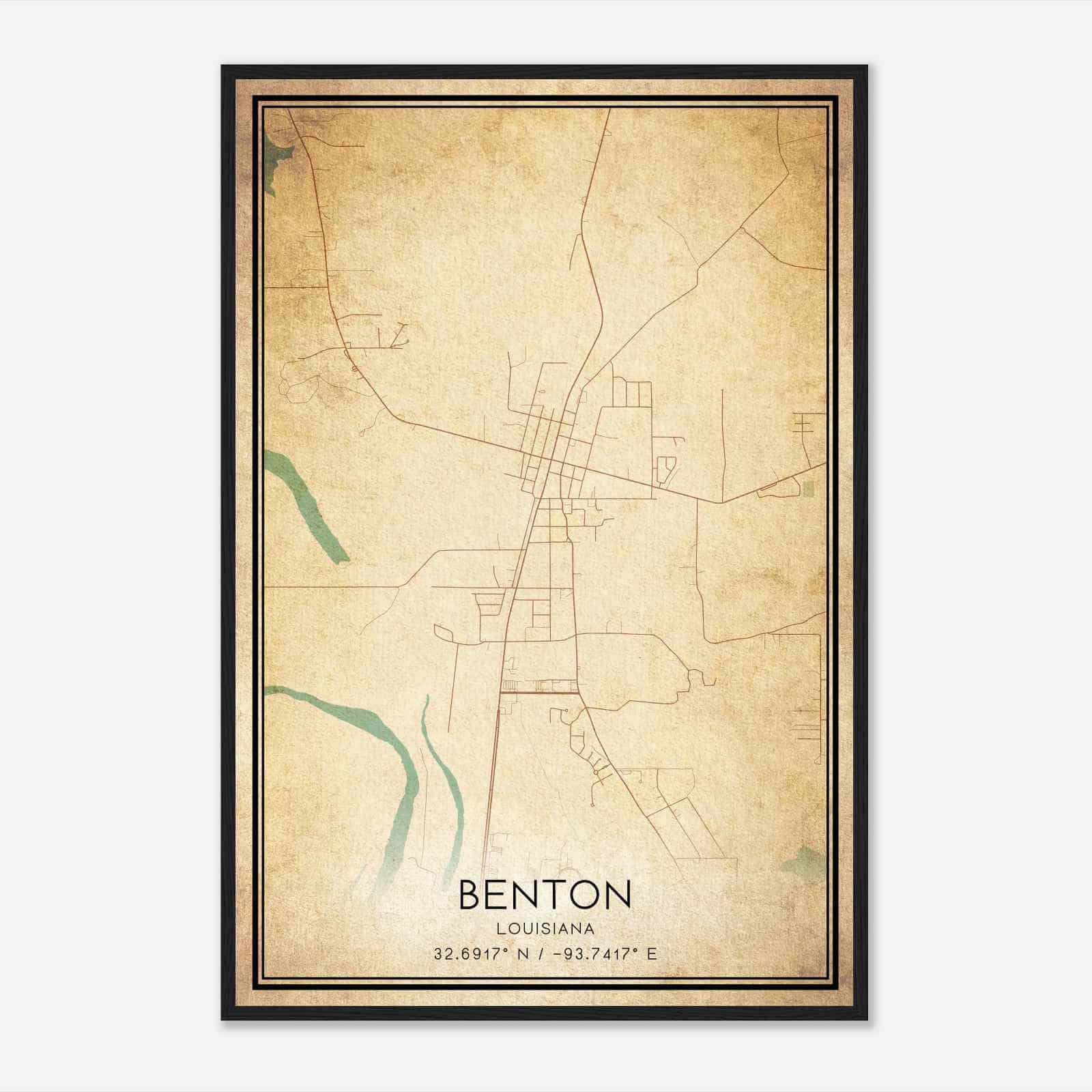 Vintage Benton Louisiana Map Poster, Modern Home Decor Wall Art Print ...