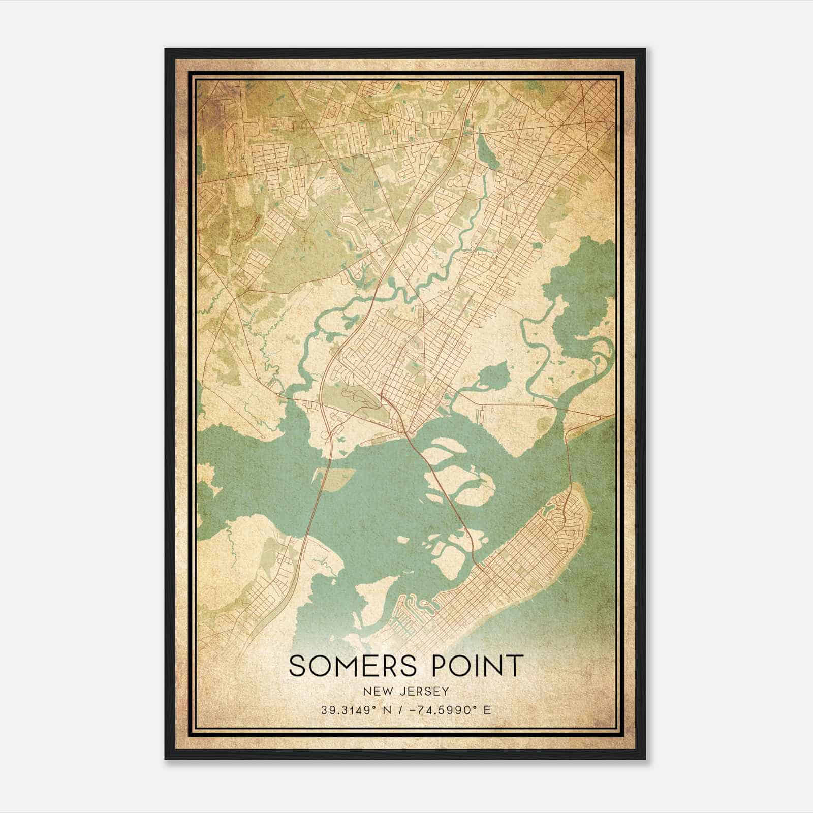 Vintage Somers Point New Jersey Map Poster, Modern Home Decor Wall Art ...