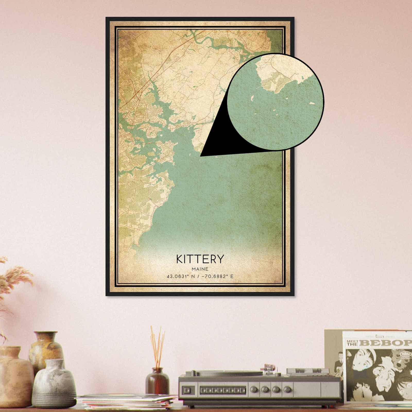 Vintage Kittery Maine Map Poster, Modern Home Decor Wall Art Print - Custom Maps & Posters