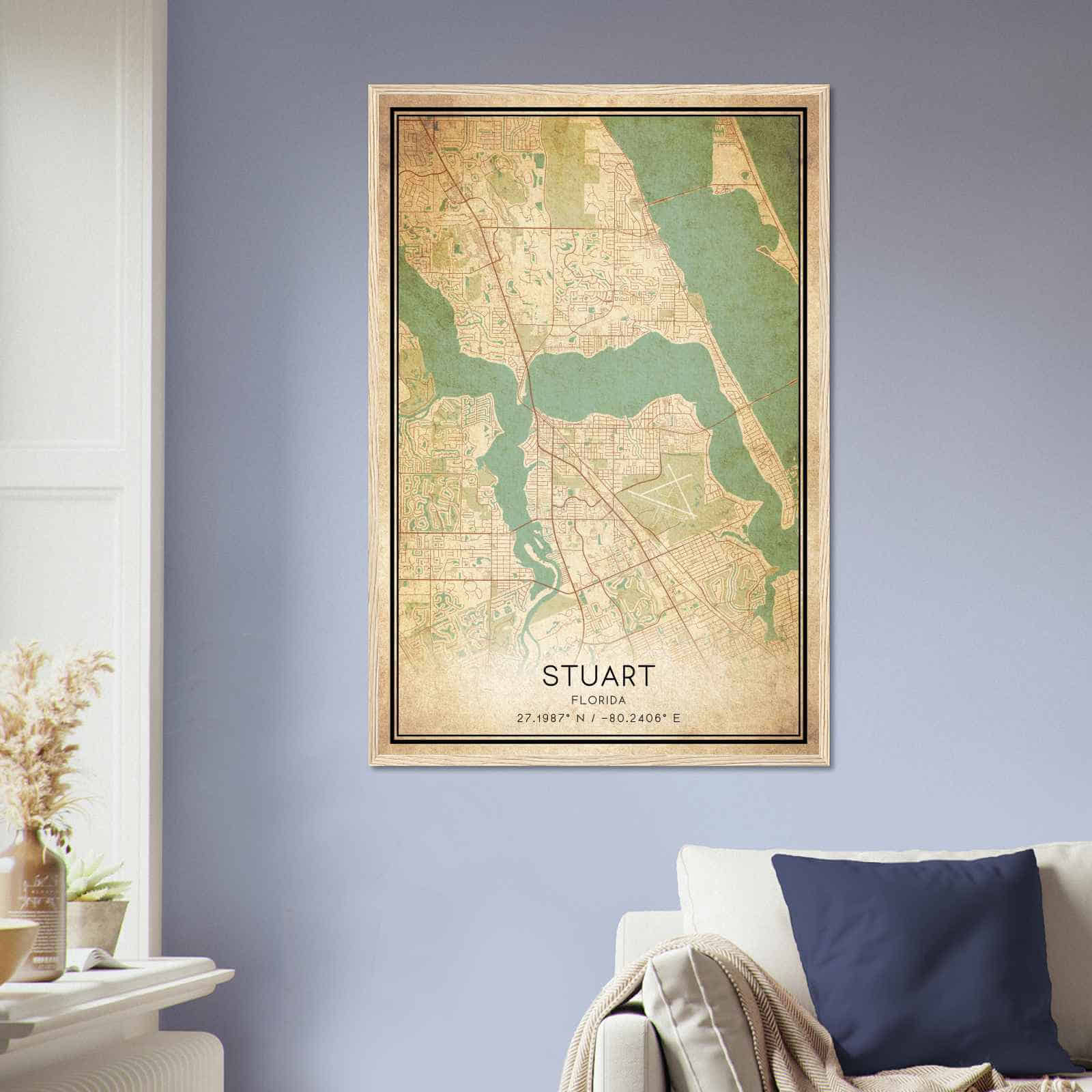 Vintage Stuart Florida Map Poster, Modern Home Decor Wall Art Print ...