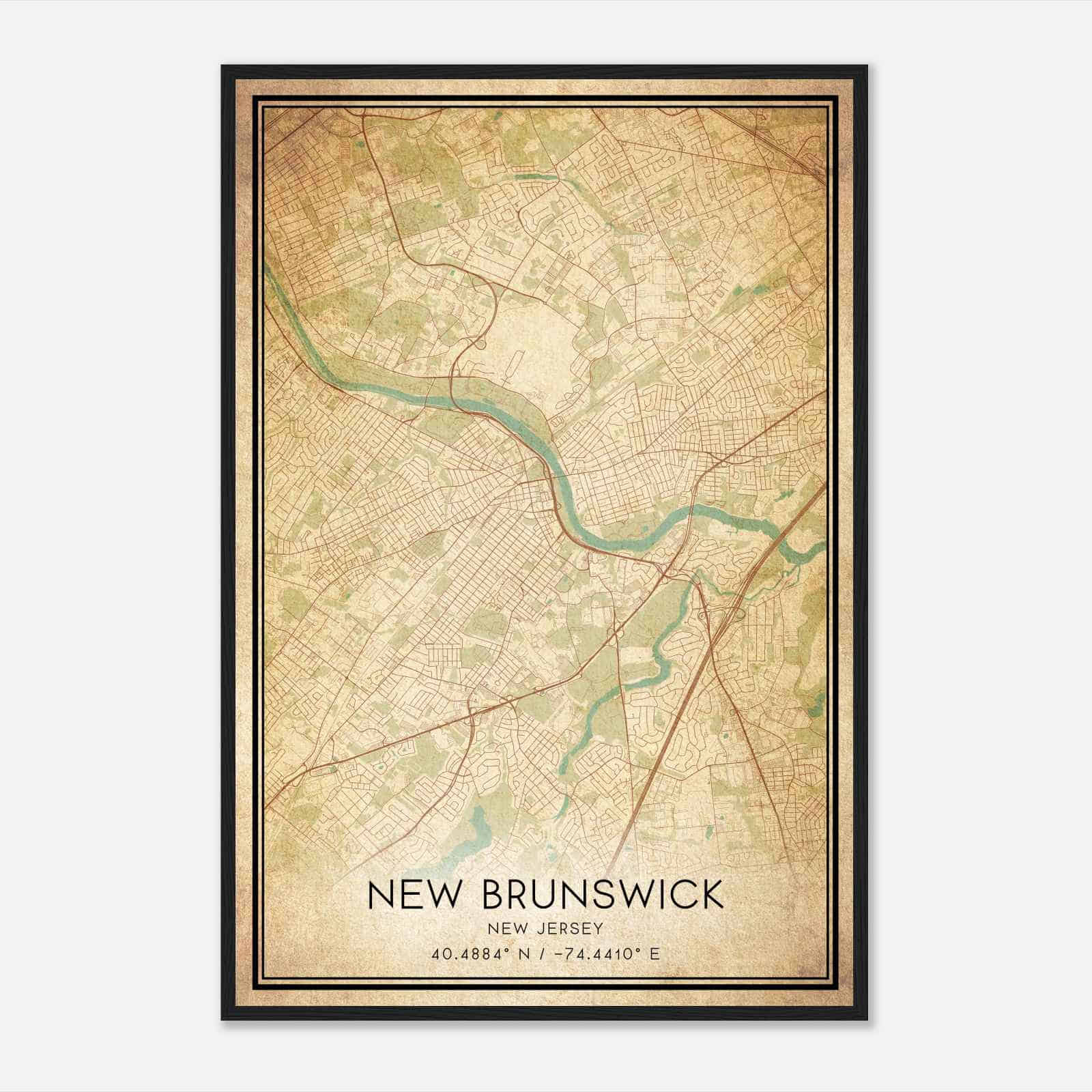 Vintage New Brunswick New Jersey Map Poster, Modern Home Decor Wall Art ...