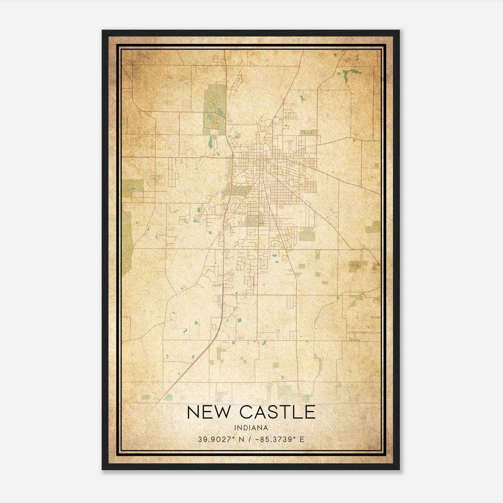 Vintage New Castle Indiana Map Poster, Modern Home Decor Wall Art Print ...