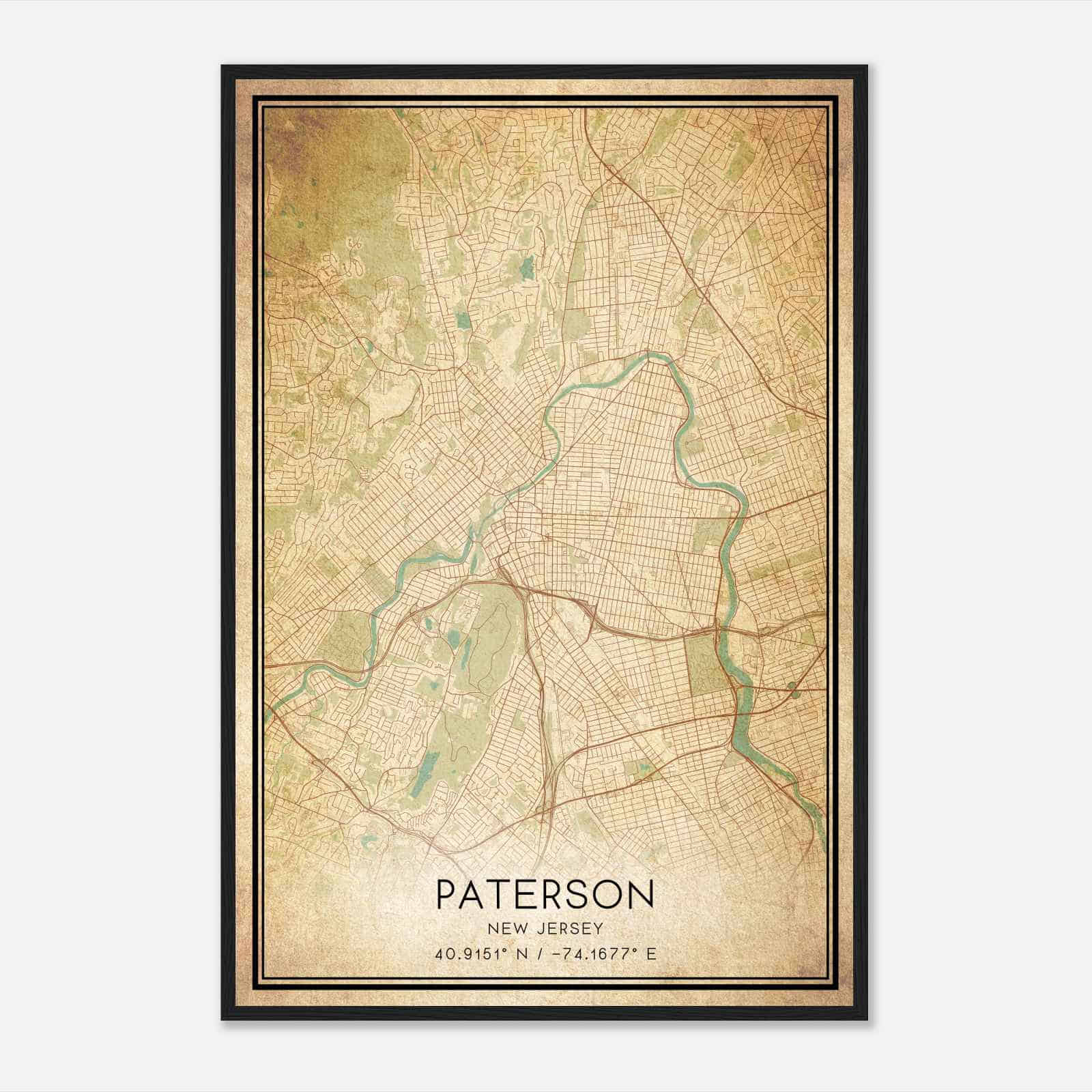 Vintage Paterson New Jersey Map Poster, Modern Home Decor Wall Art ...
