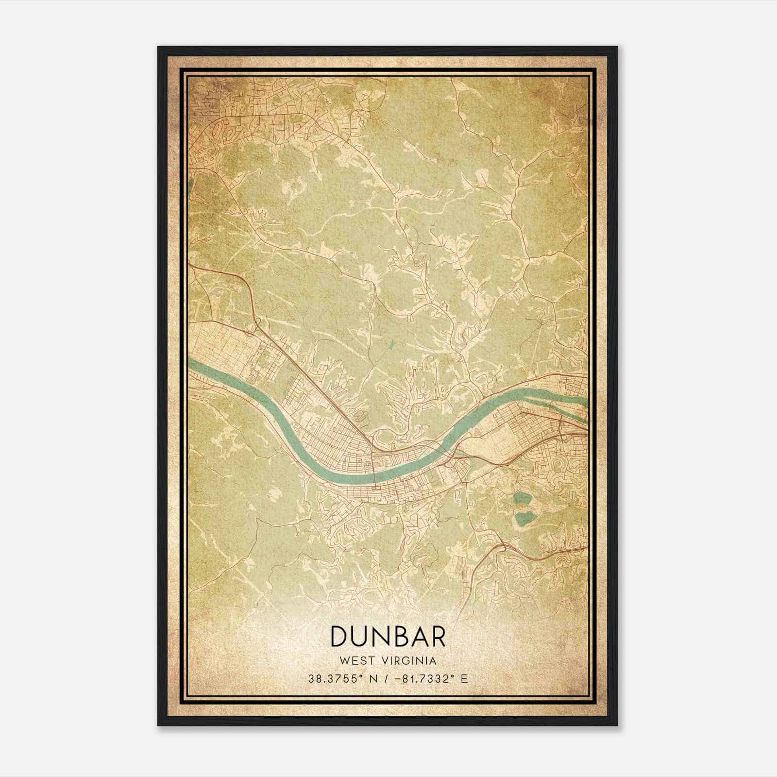 Vintage Dunbar West Virginia Map Poster, Modern Home Decor Wall Art ...