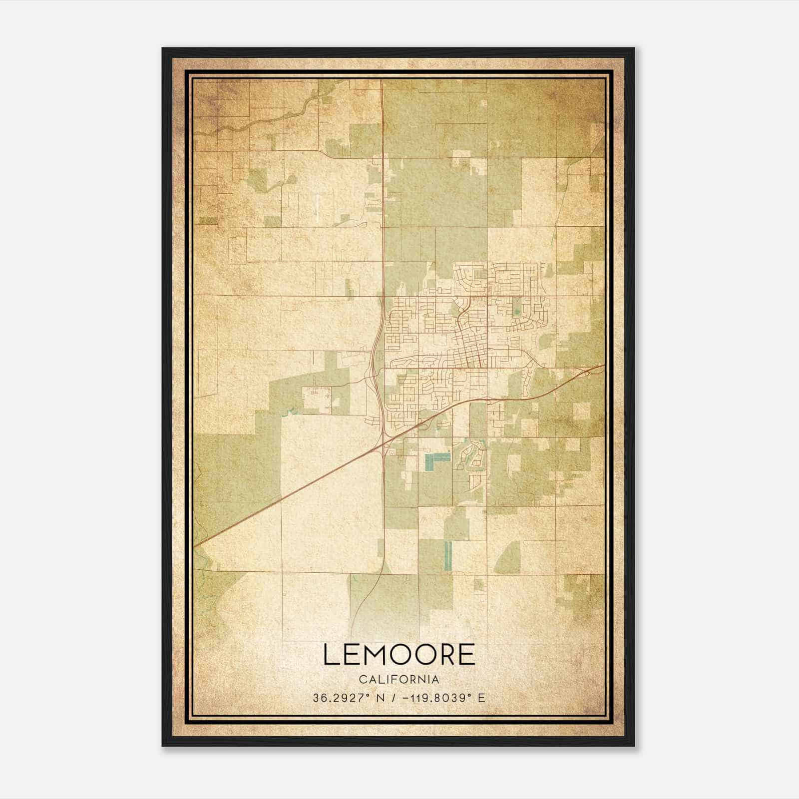 Vintage Lemoore California Map Poster, Modern Home Decor Wall Art Print ...