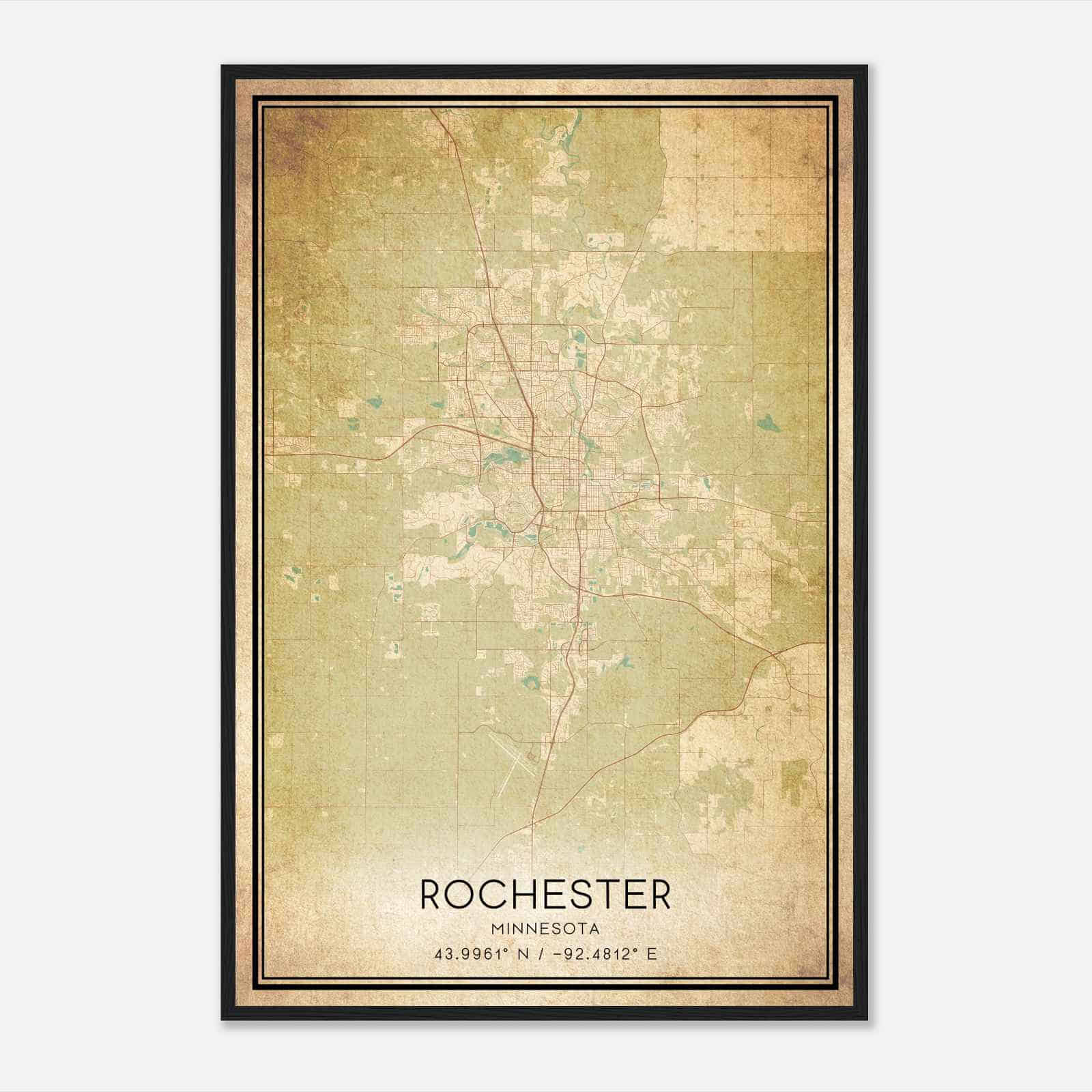 Vintage Rochester Minnesota Map Poster, Modern Home Decor Wall Art ...