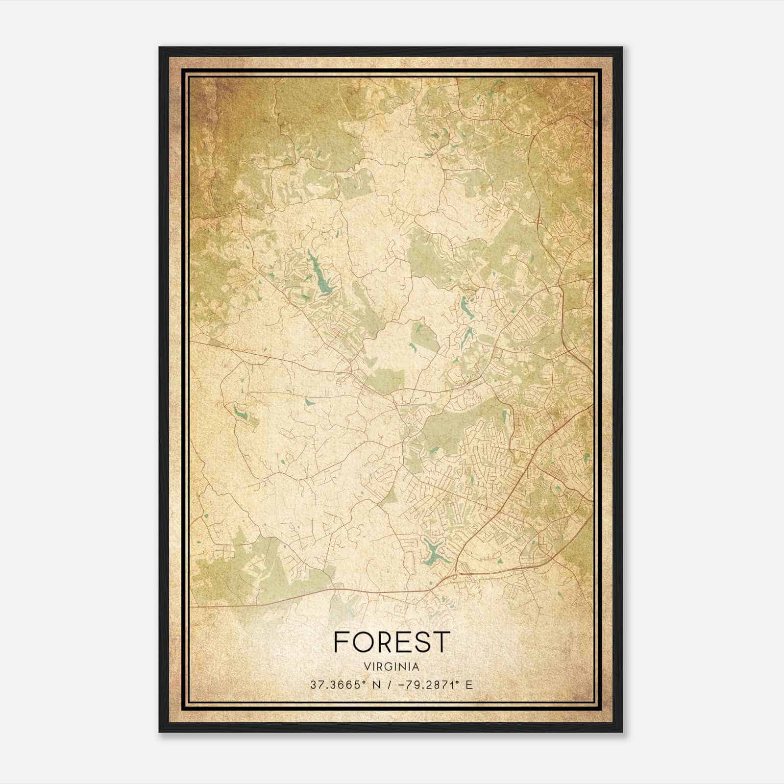 Vintage Forest Virginia Map Poster, Modern Home Decor Wall Art Print ...