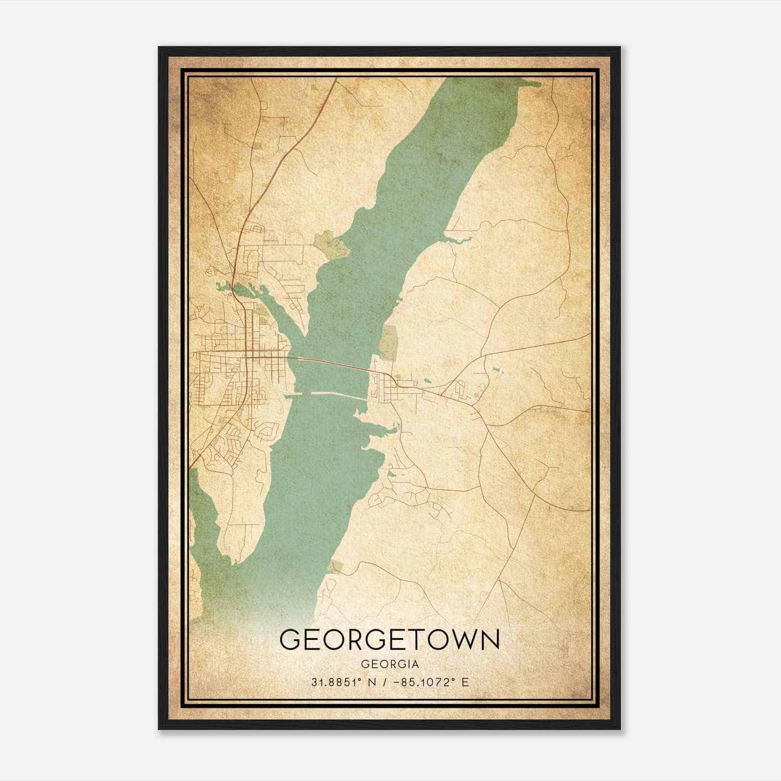 Vintage Georgetown Georgia Map Poster, Modern Home Decor Wall Art Print ...