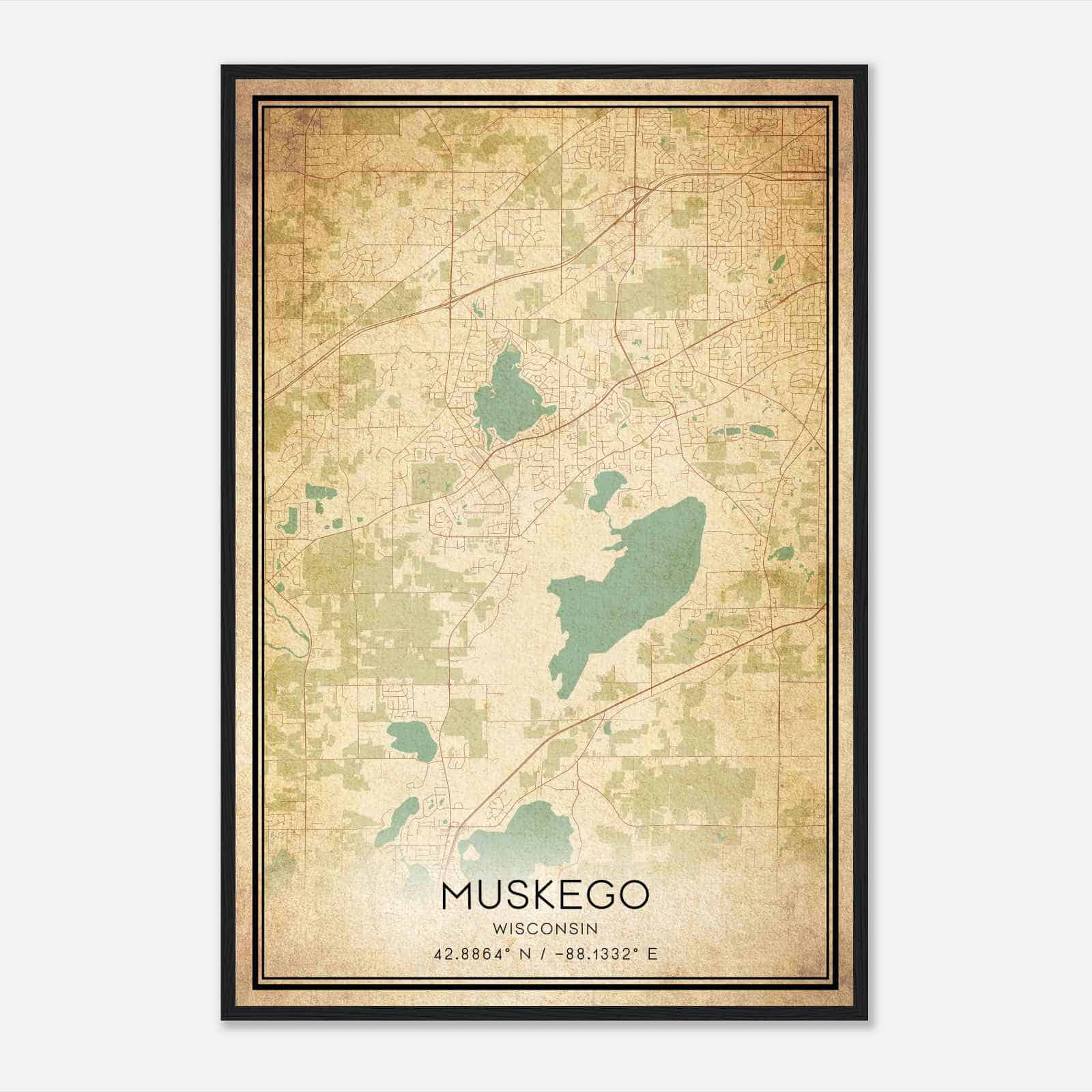 Vintage Muskego Wisconsin Map Poster, Modern Home Decor Wall Art Print ...