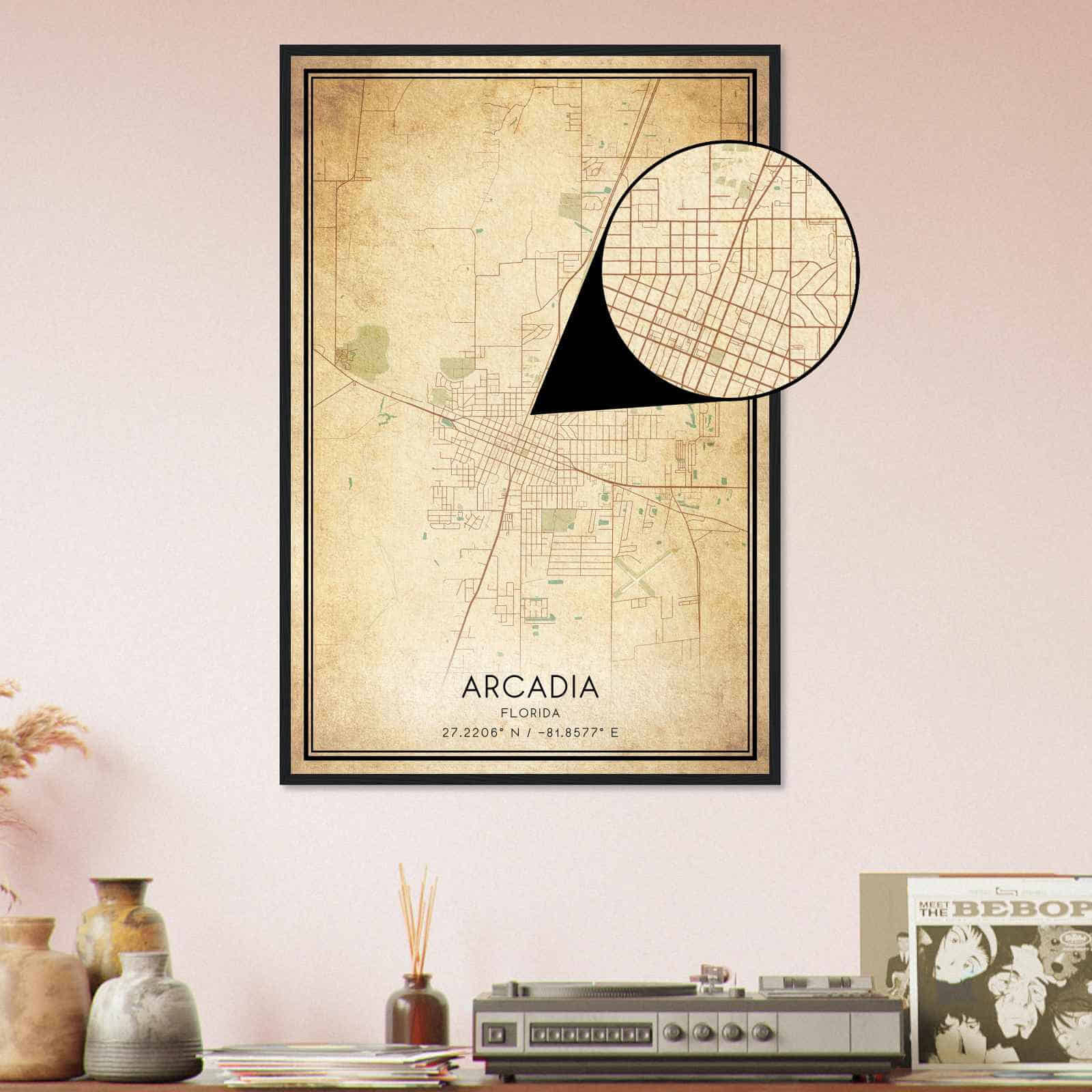 Vintage Arcadia Florida Map Poster, Modern Home Decor Wall Art Print ...