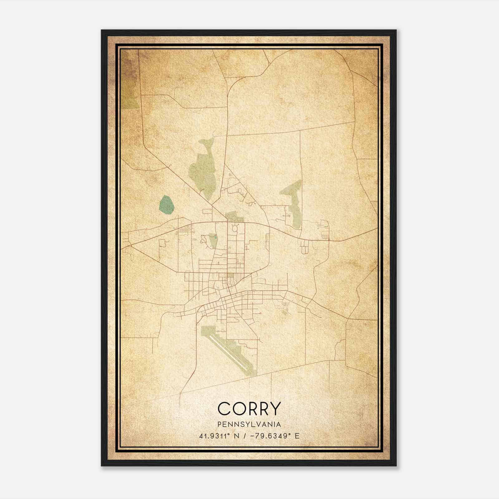 Vintage Corry Pennsylvania Map Poster, Modern Home Decor Wall Art Print ...