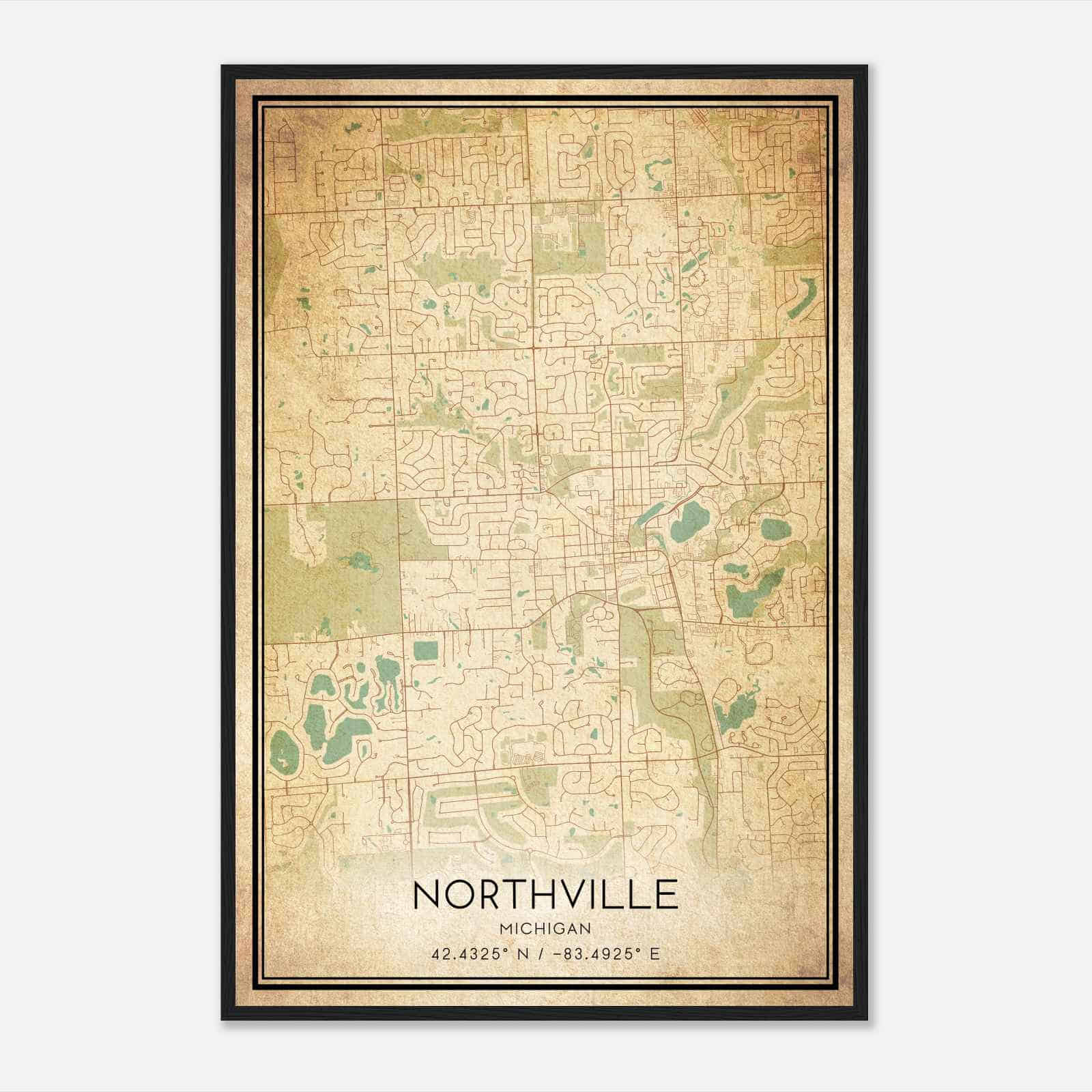 Vintage Northville Michigan Map Poster, Modern Home Decor Wall Art ...