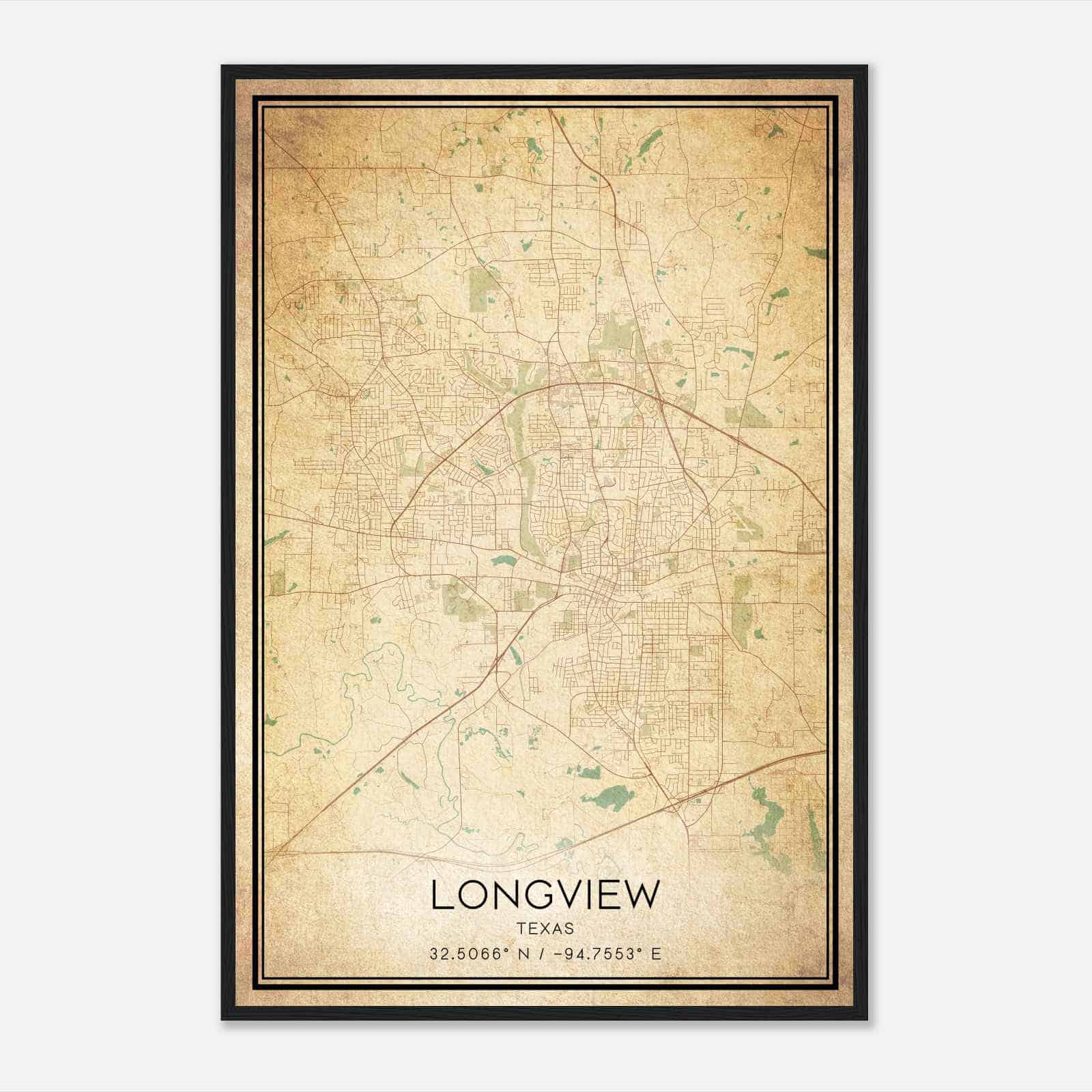 Vintage Longview Texas Map Poster, Modern Home Decor Wall Art Print ...