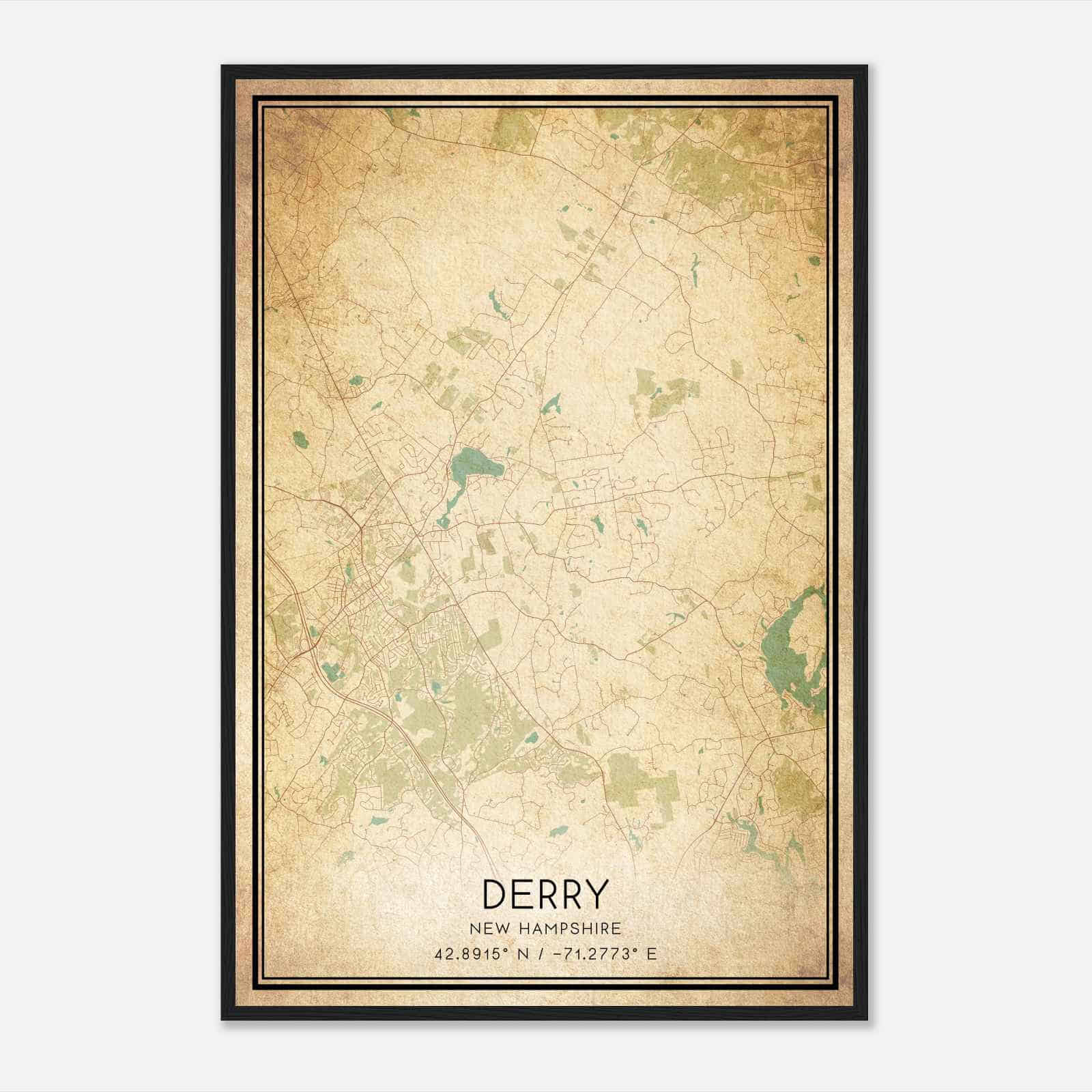 Vintage Derry New Hampshire Map Poster, Modern Home Decor Wall Art ...