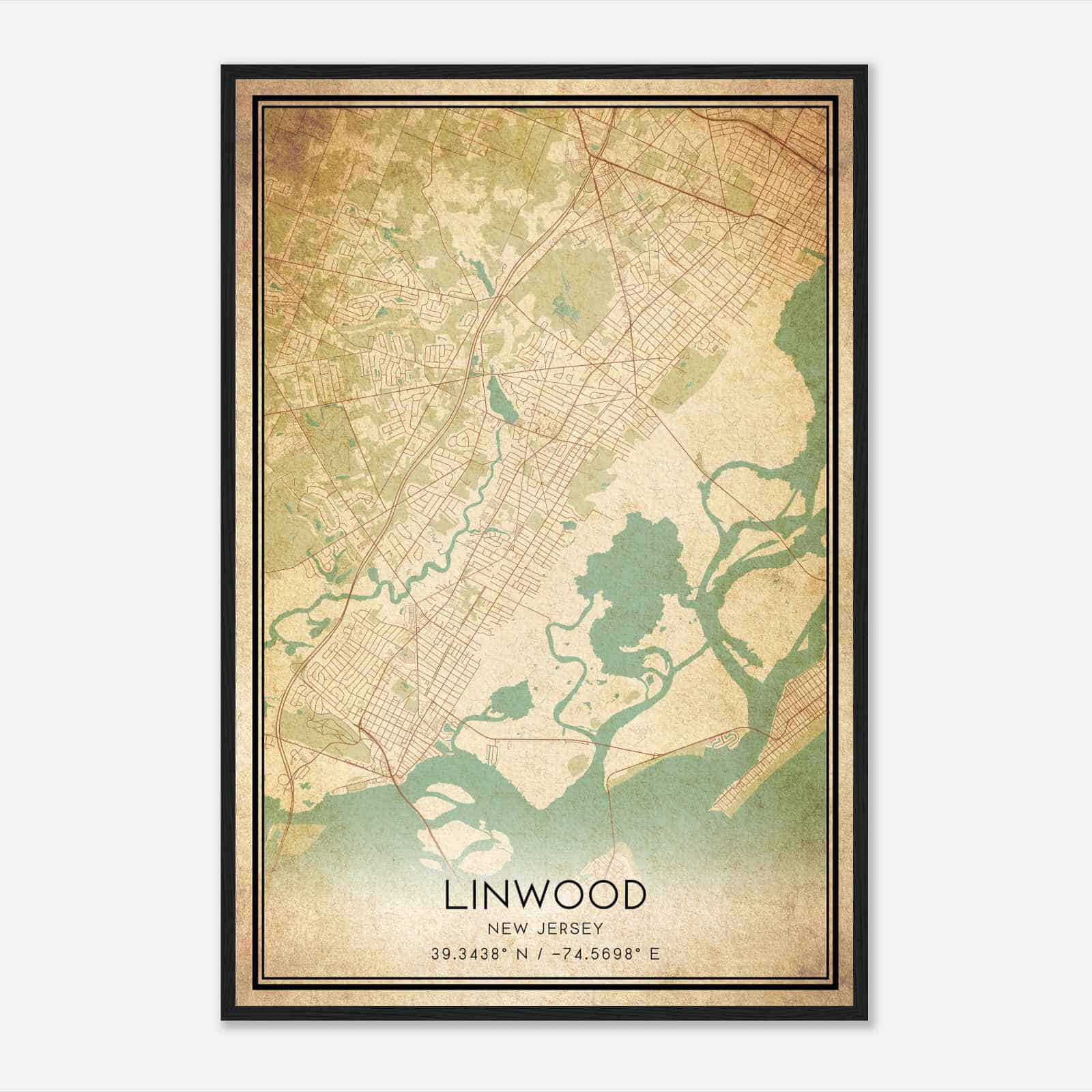 Vintage Linwood New Jersey Map Poster, Modern Home Decor Wall Art Print ...