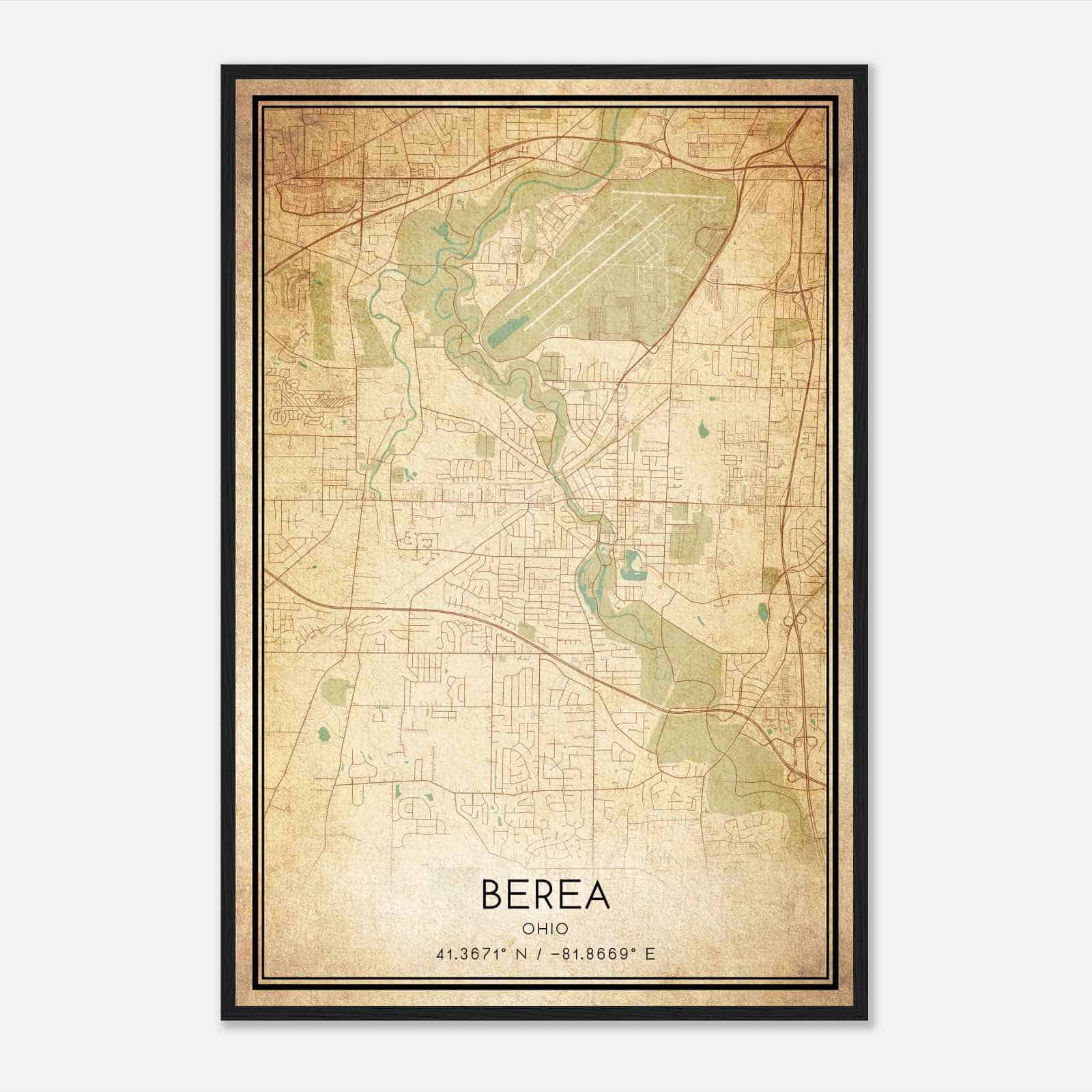 Vintage Berea Ohio Map Poster, Modern Home Decor Wall Art Print ...
