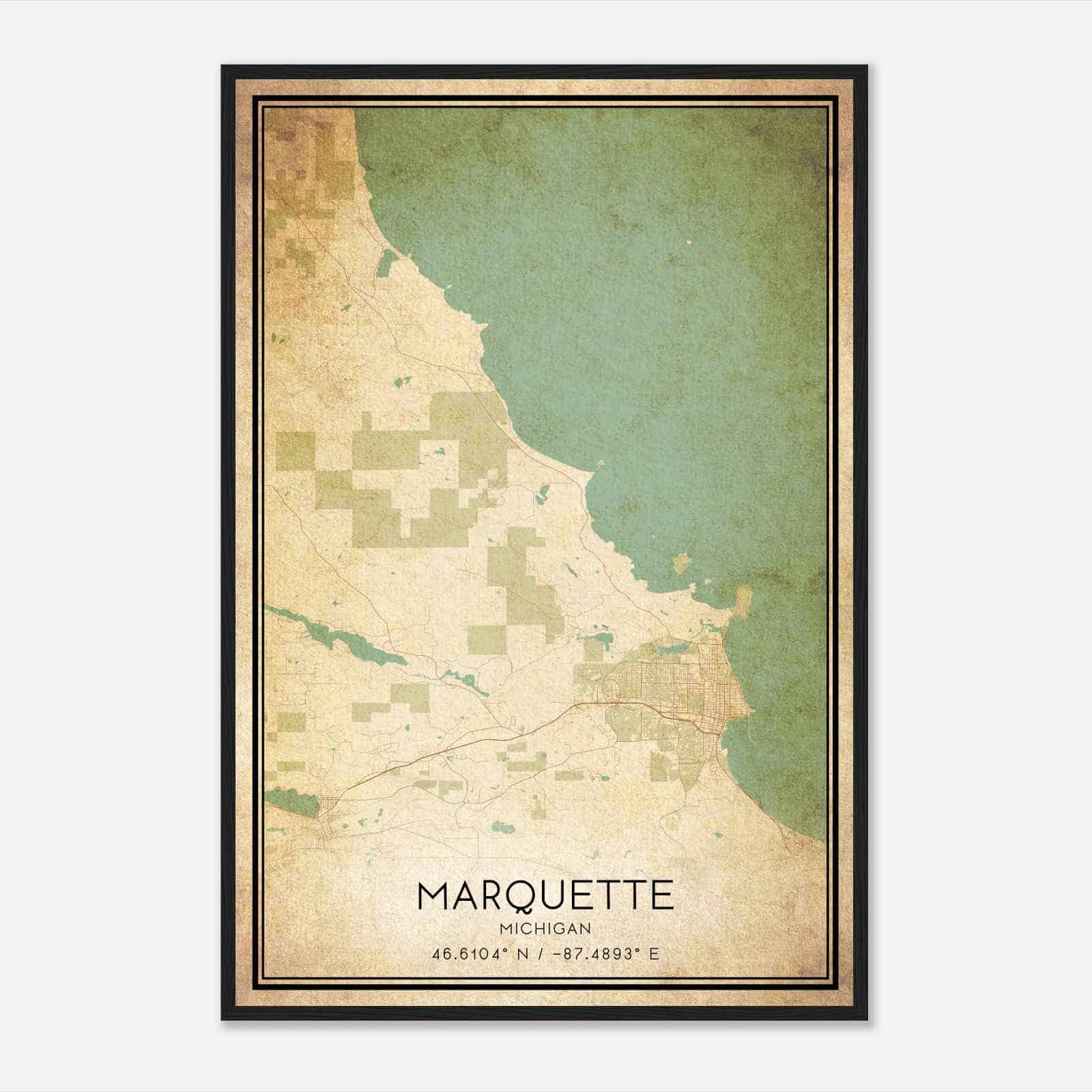 Vintage Marquette Michigan Map Poster, Modern Home Decor Wall Art Print ...