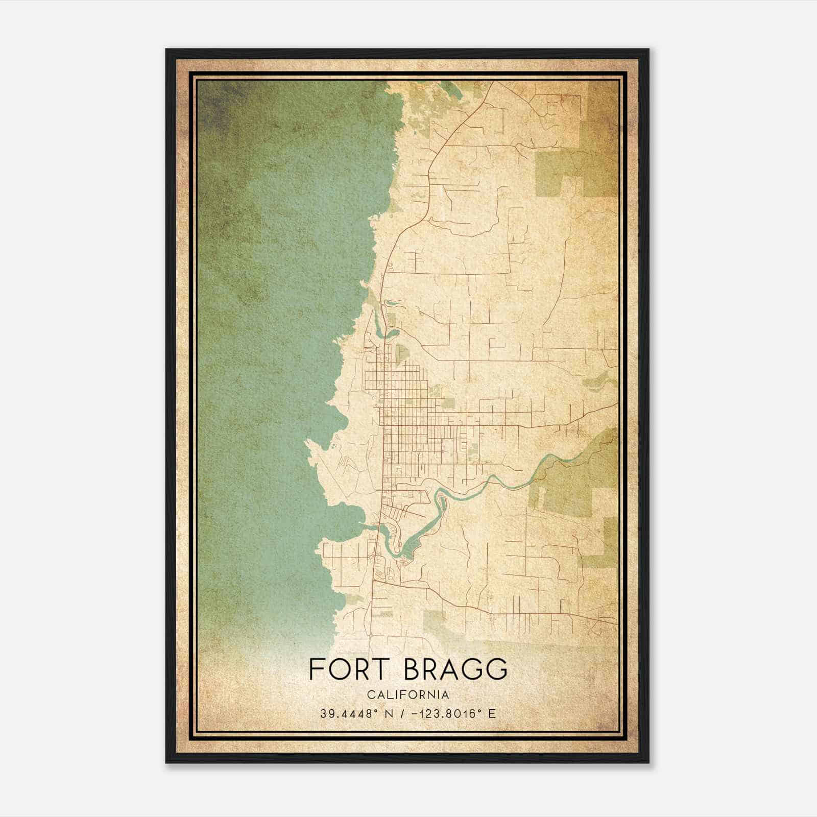 Vintage Fort Bragg California Map Poster, Modern Home Decor Wall Art ...
