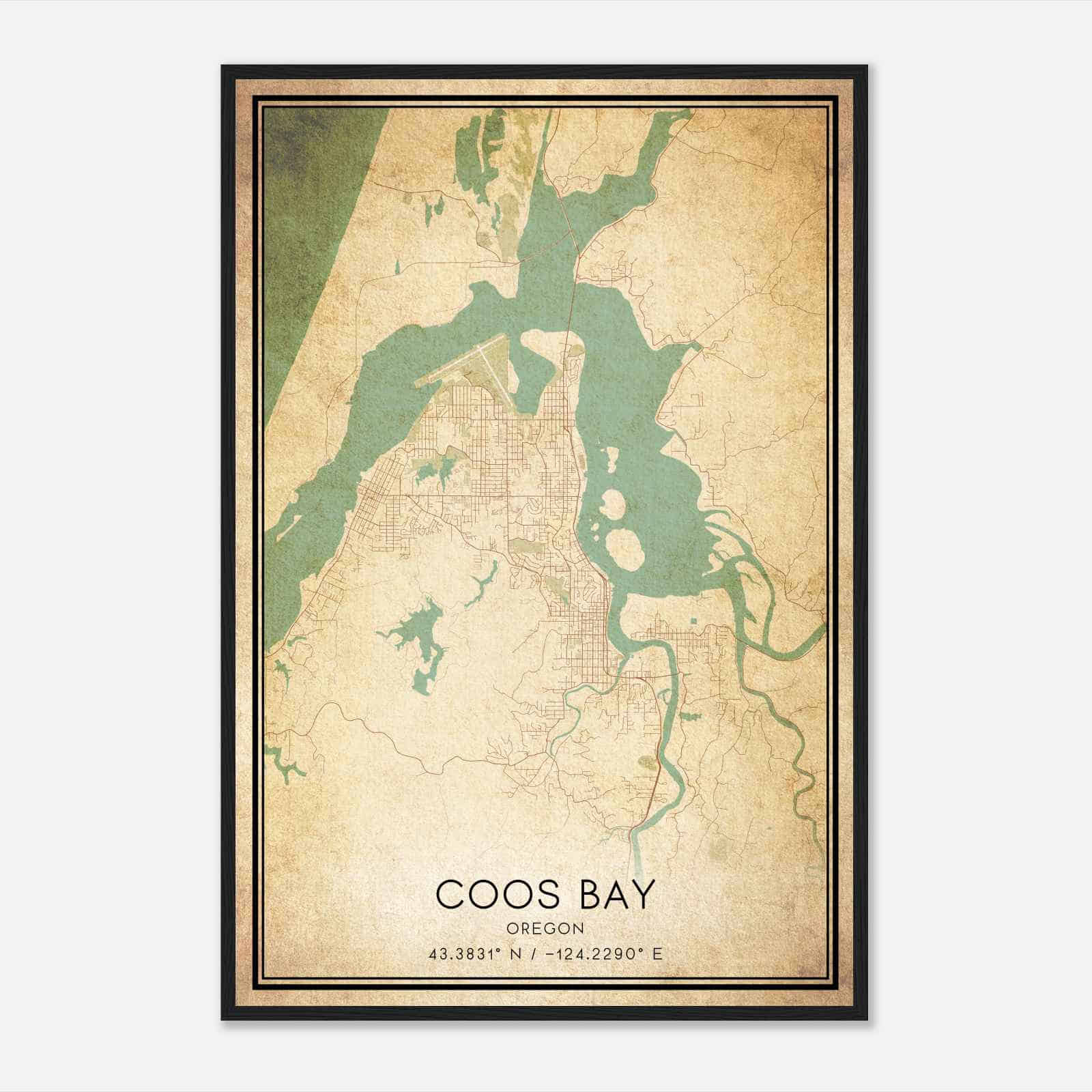 Vintage Coos Bay Oregon Map Poster, Modern Home Decor Wall Art Print ...