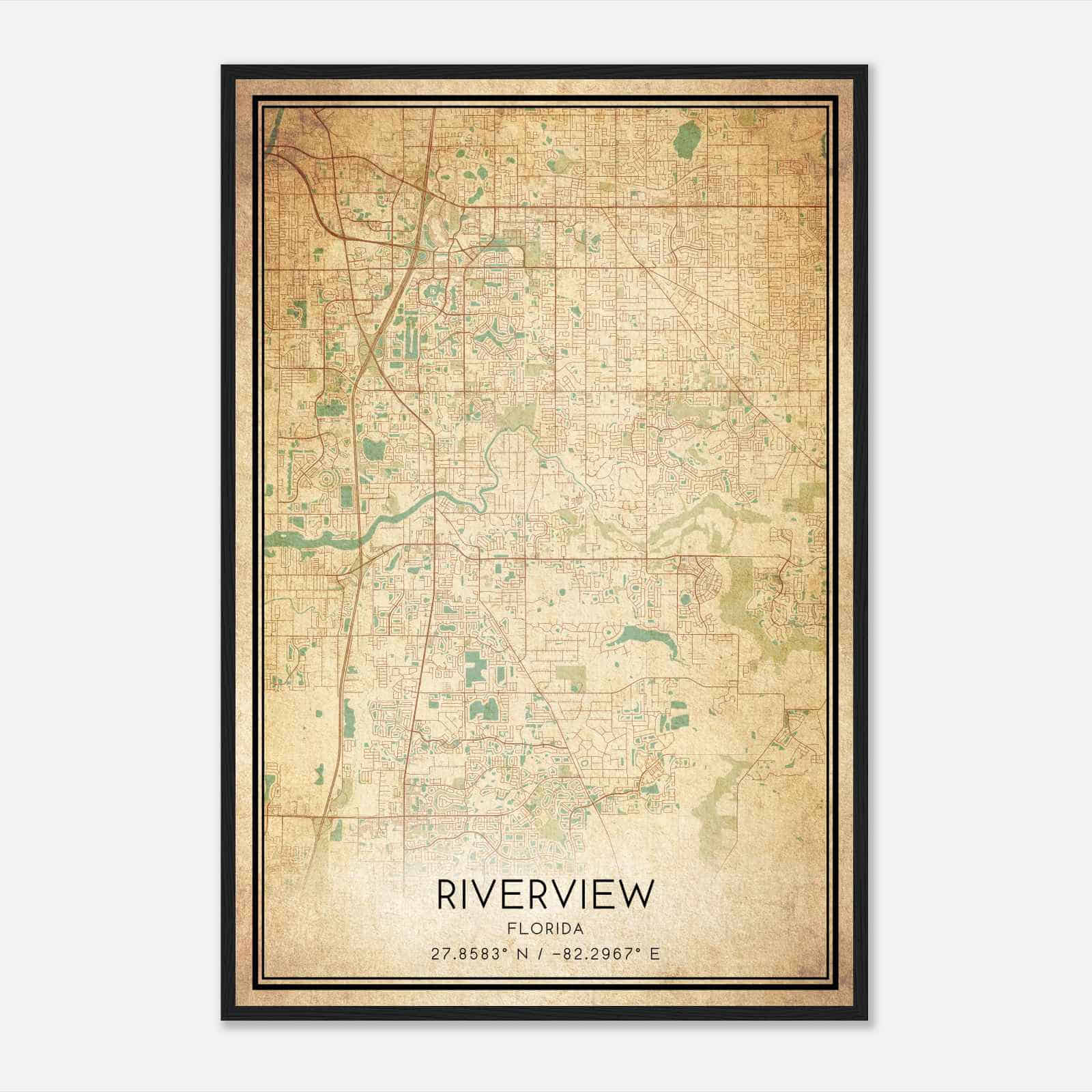 Vintage Riverview Florida Map Poster, Modern Home Decor Wall Art Print ...