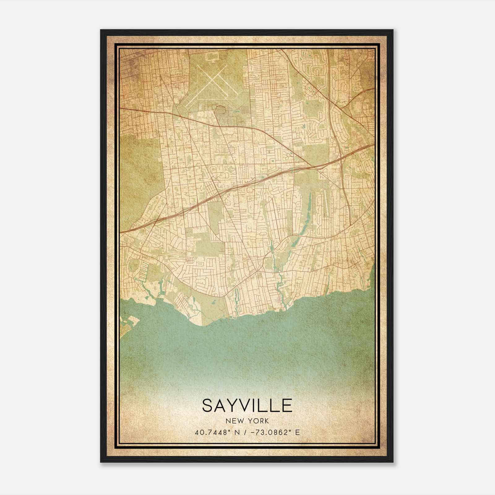 Vintage Sayville New York Map Poster, Modern Home Decor Wall Art Print ...