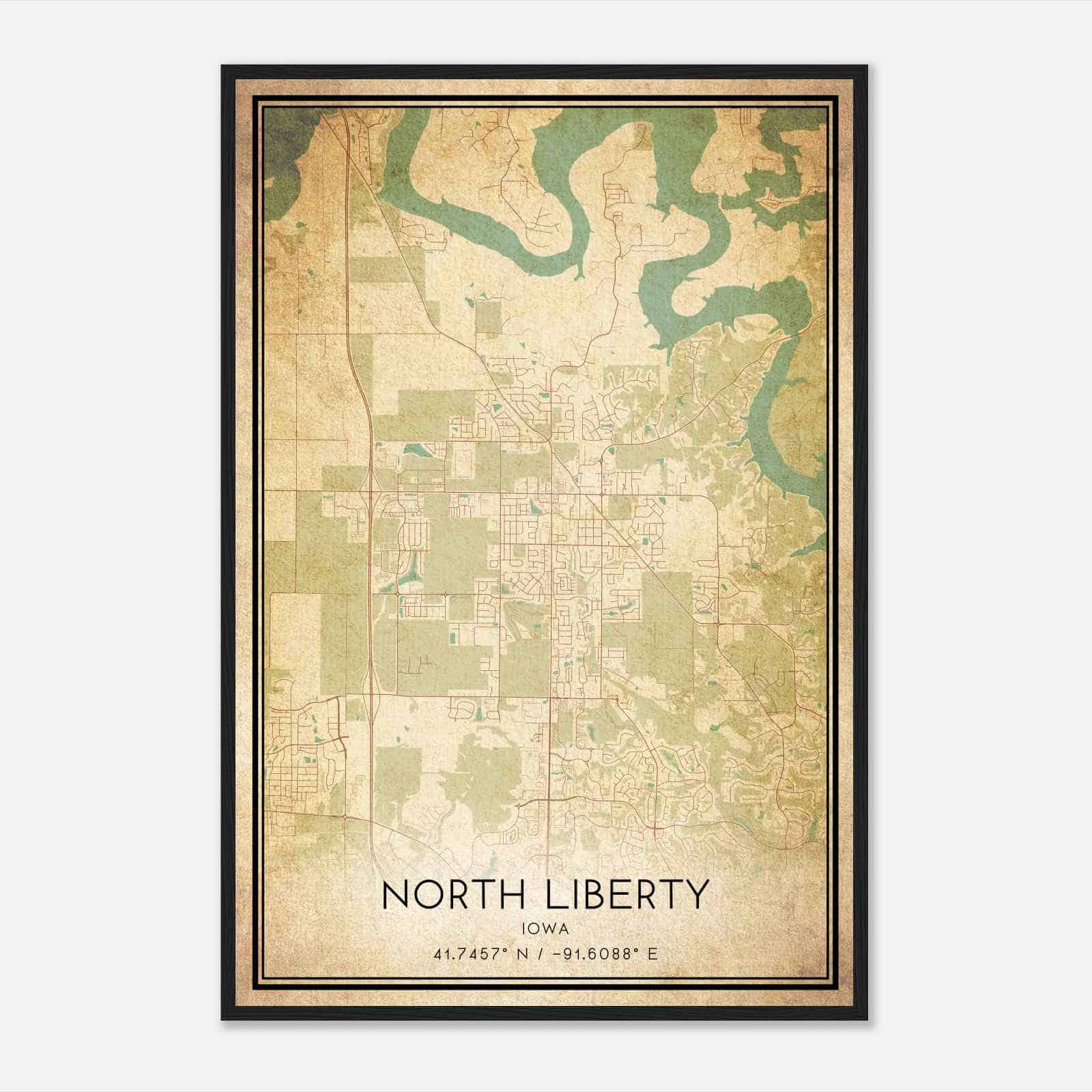 Vintage North Liberty Iowa Map Poster, Modern Home Decor Wall Art Print ...
