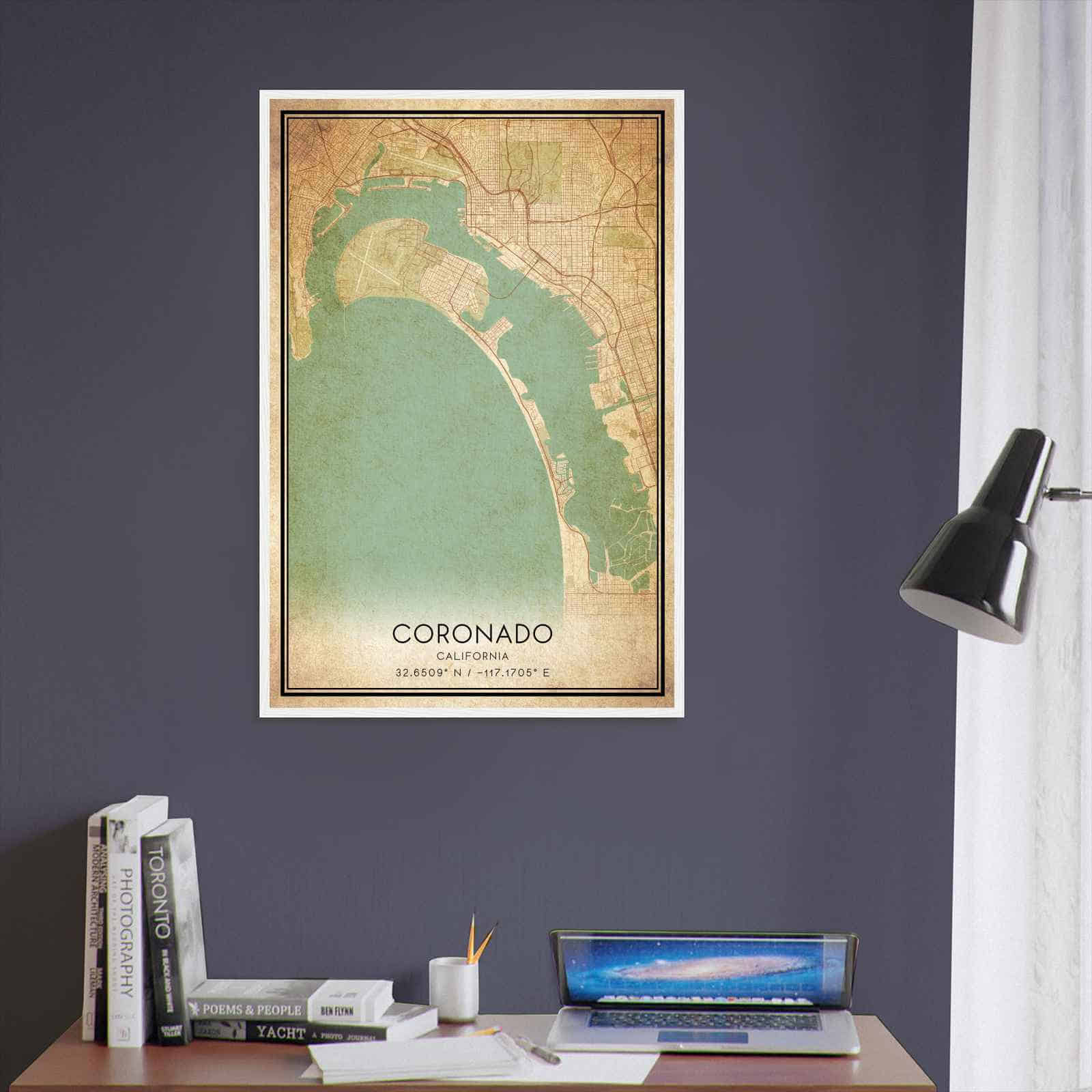 Vintage Coronado California Map Poster, Modern Home Decor Wall Art ...