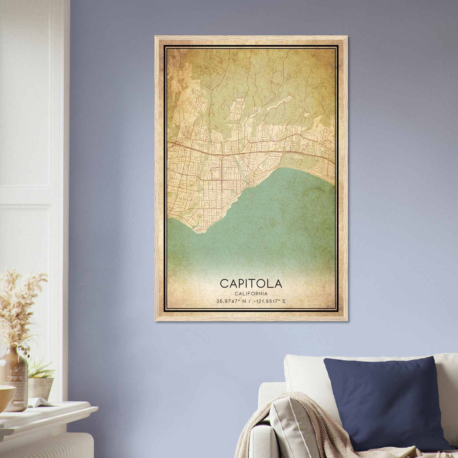Vintage Capitola California Map Poster, Modern Home Decor Wall Art ...