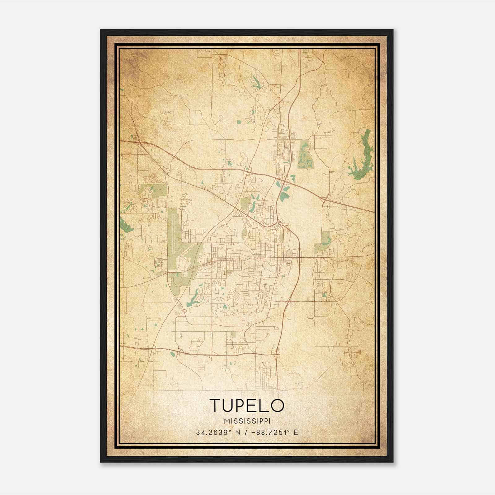 Vintage Tupelo Mississippi Map Poster, Modern Home Decor Wall Art Print ...