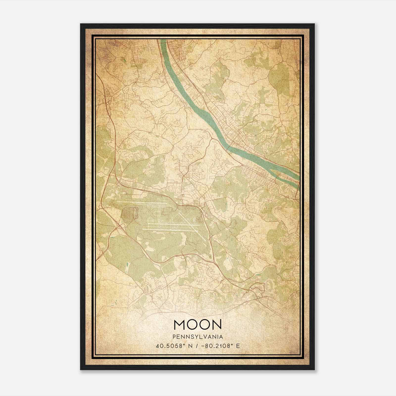 Vintage Moon Pennsylvania Map Poster, Modern Home Decor Wall Art Print ...