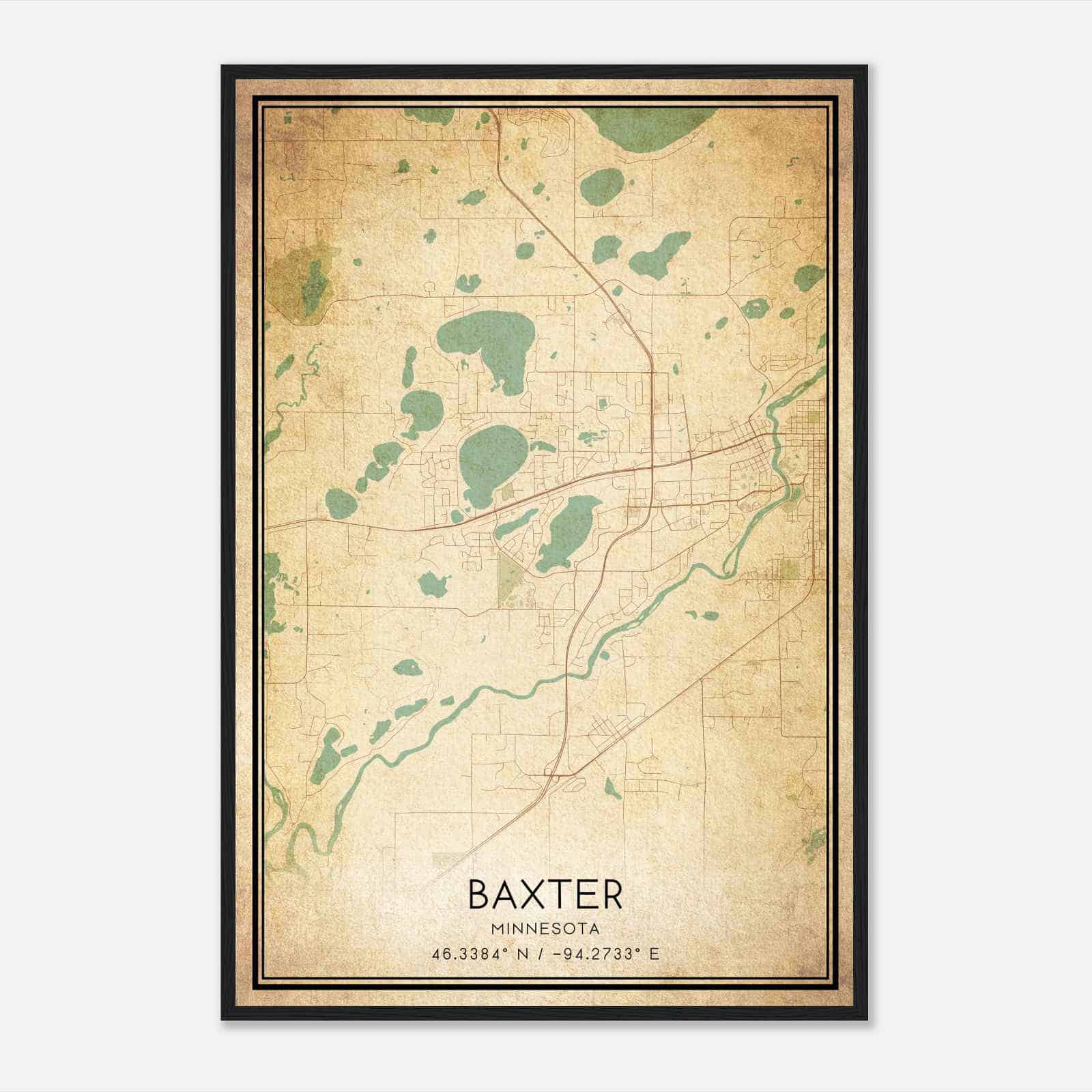 Vintage Baxter Minnesota Map Poster, Modern Home Decor Wall Art Print ...