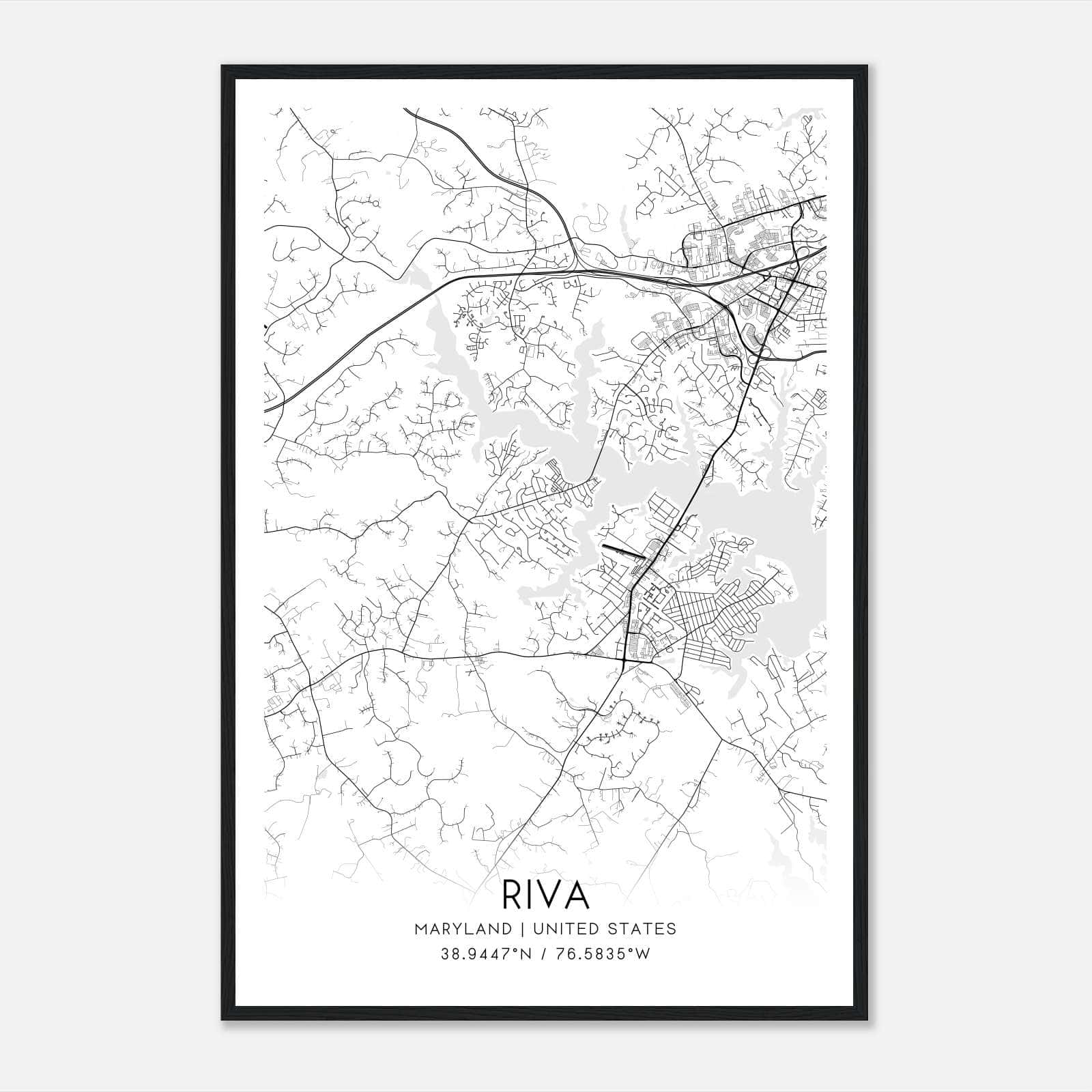 Riva Maryland Map Poster, Modern Home Decor Wall Art Print - Custom ...