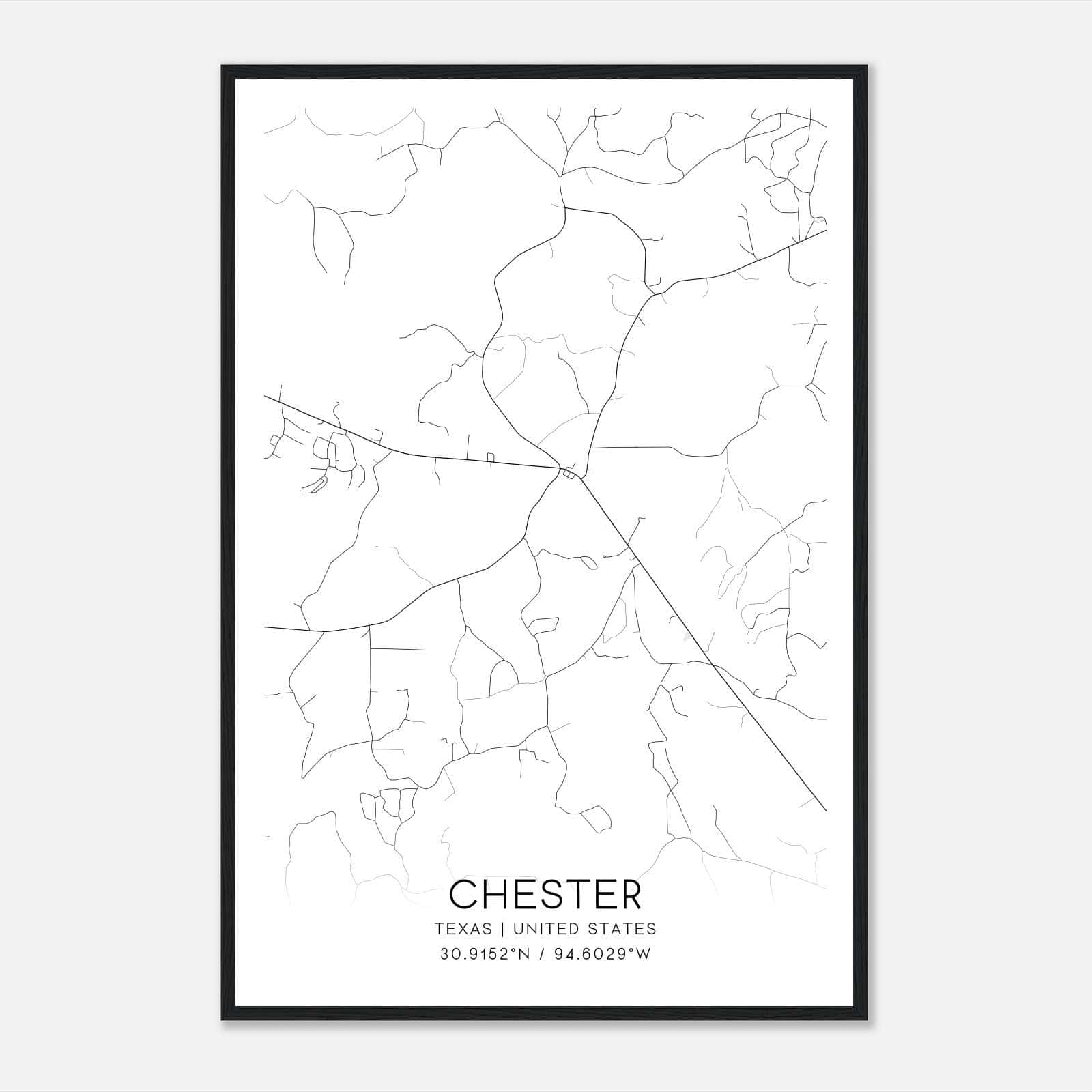 Chester Texas Map Poster, Modern Home Decor Wall Art Print - Custom ...