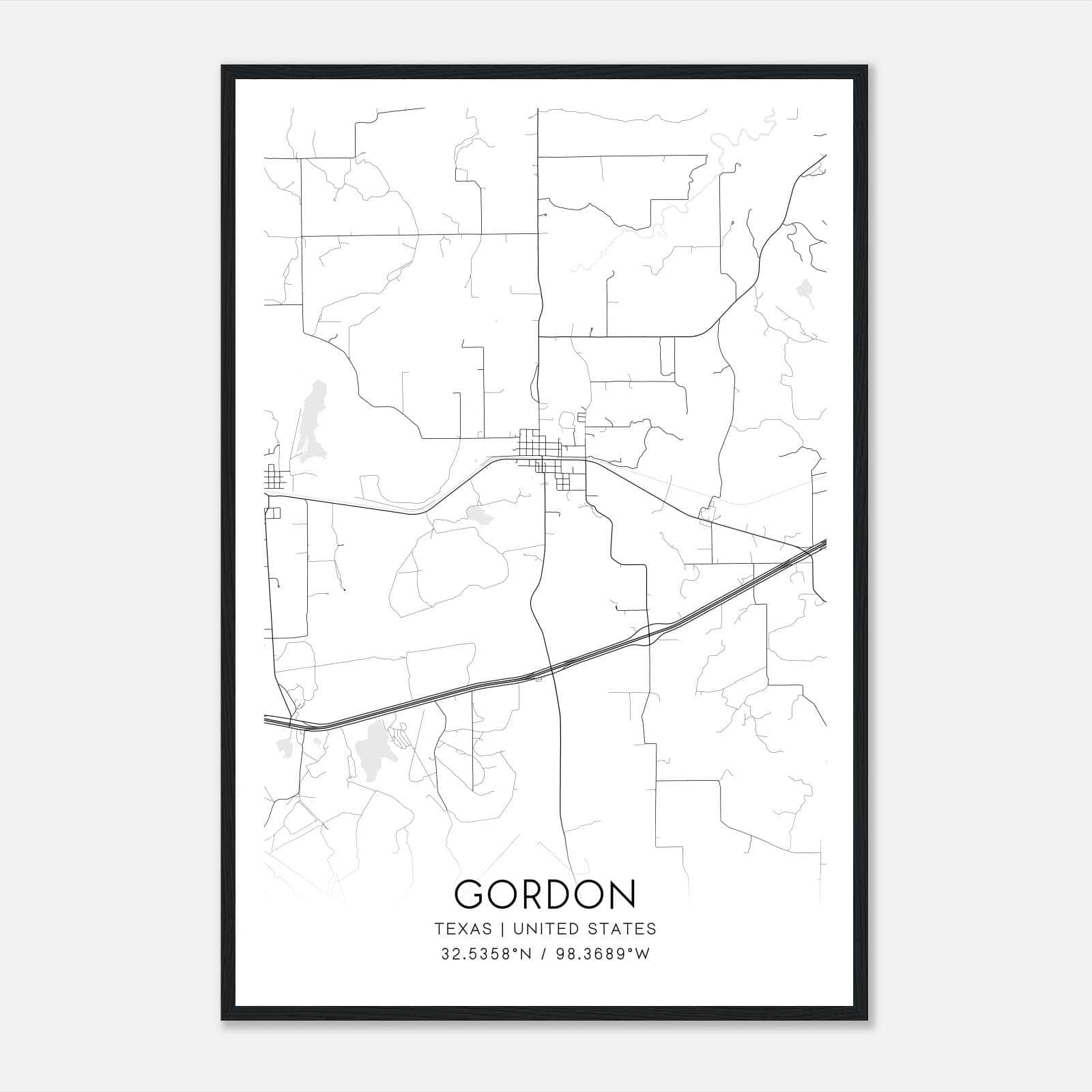 Gordon Texas Map Poster, Modern Home Decor Wall Art Print - Custom Maps ...