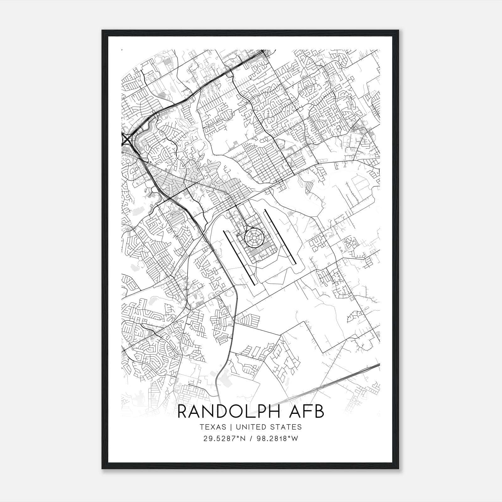 Randolph Afb Texas Map Poster, Modern Home Decor Wall Art Print - Custom Maps & Posters