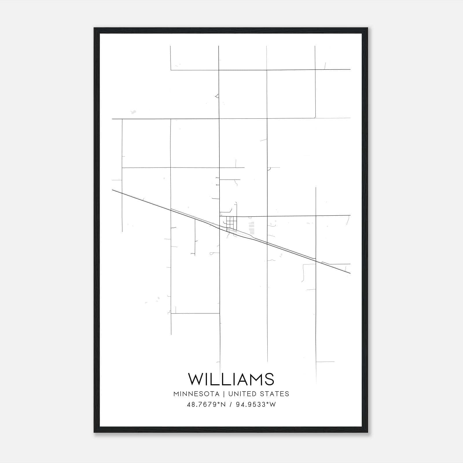 Williams Minnesota Map Poster, Modern Home Decor Wall Art Print ...