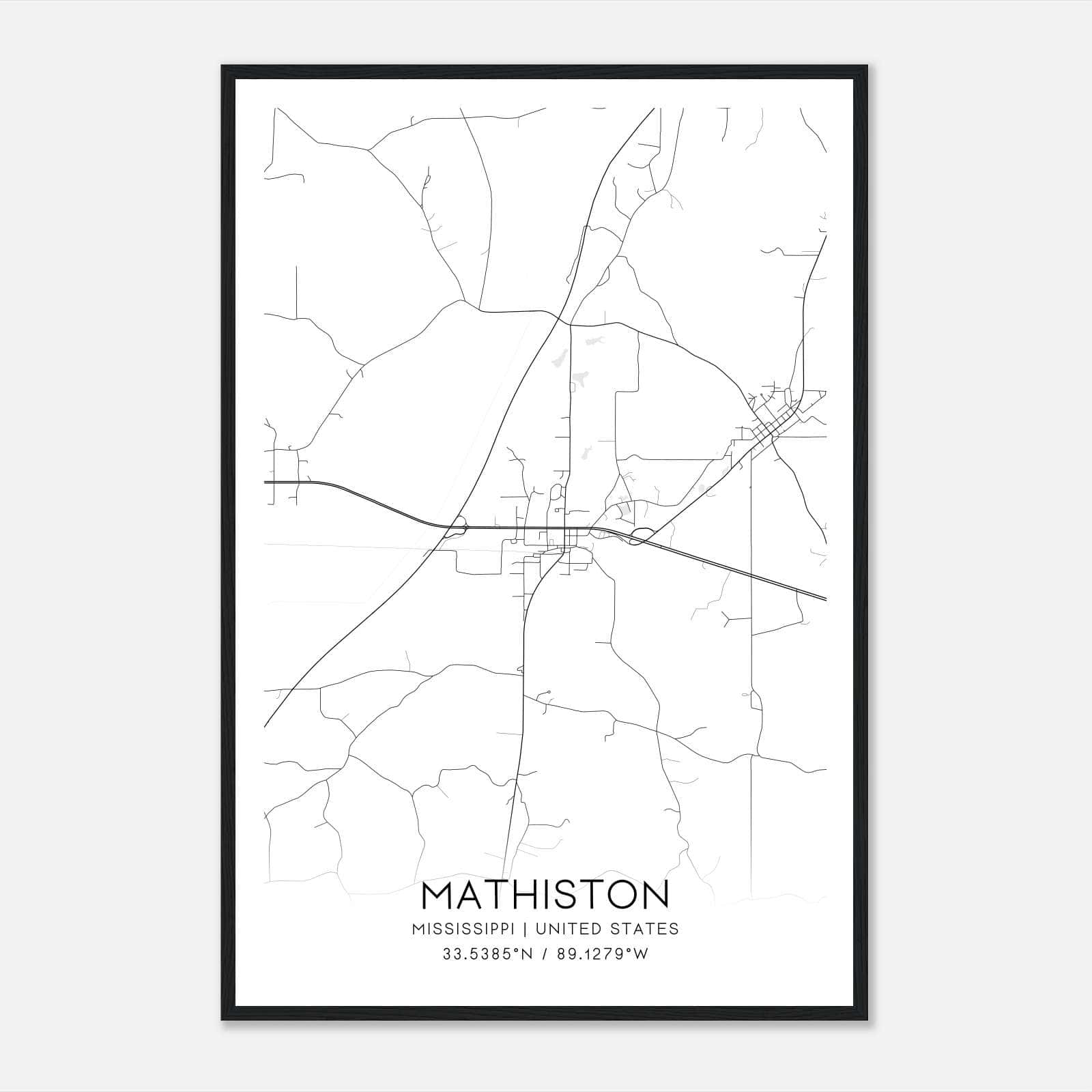 Mathiston Mississippi Map Poster, Modern Home Decor Wall Art Print ...
