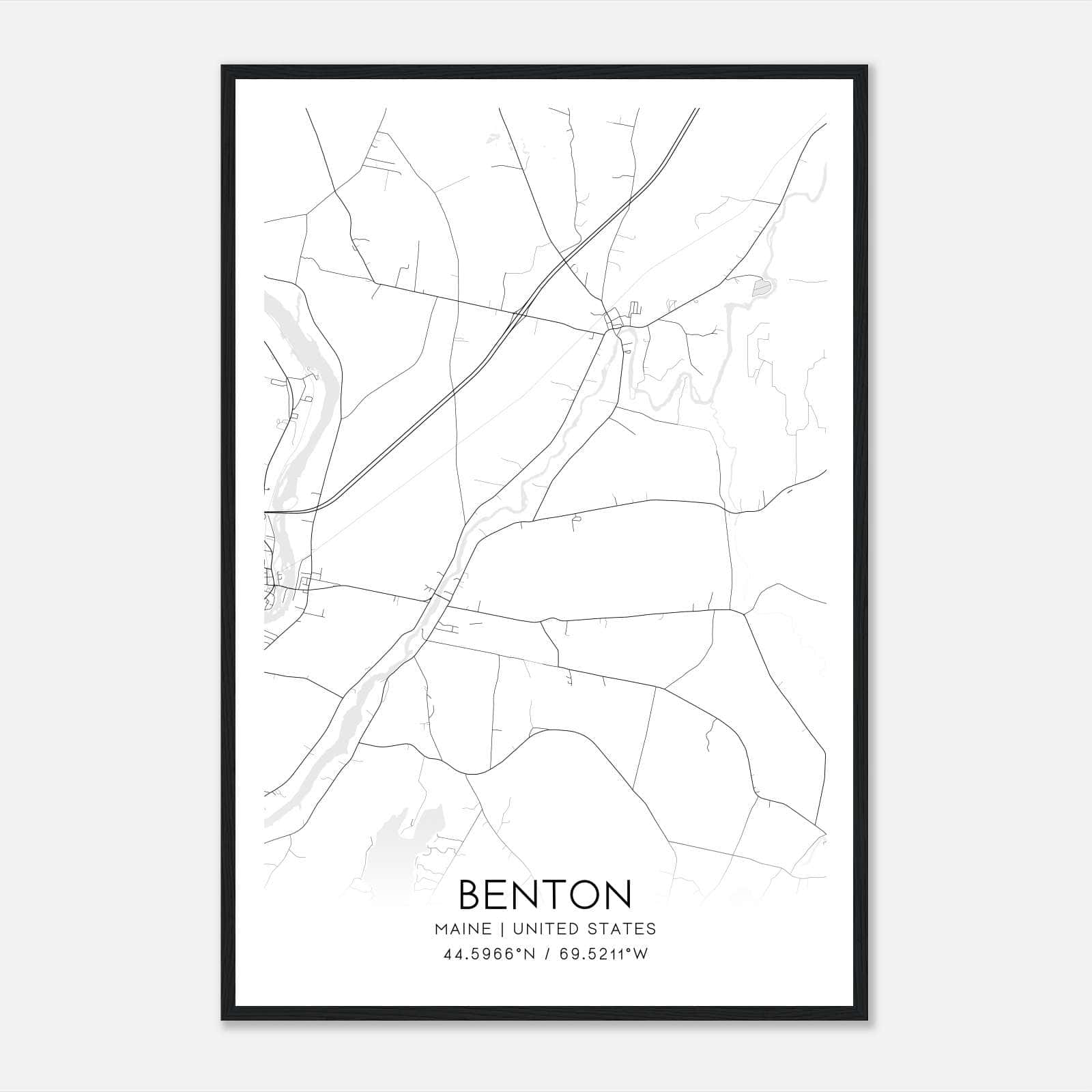 Benton Maine Map Poster, Modern Home Decor Wall Art Print - Custom Maps ...