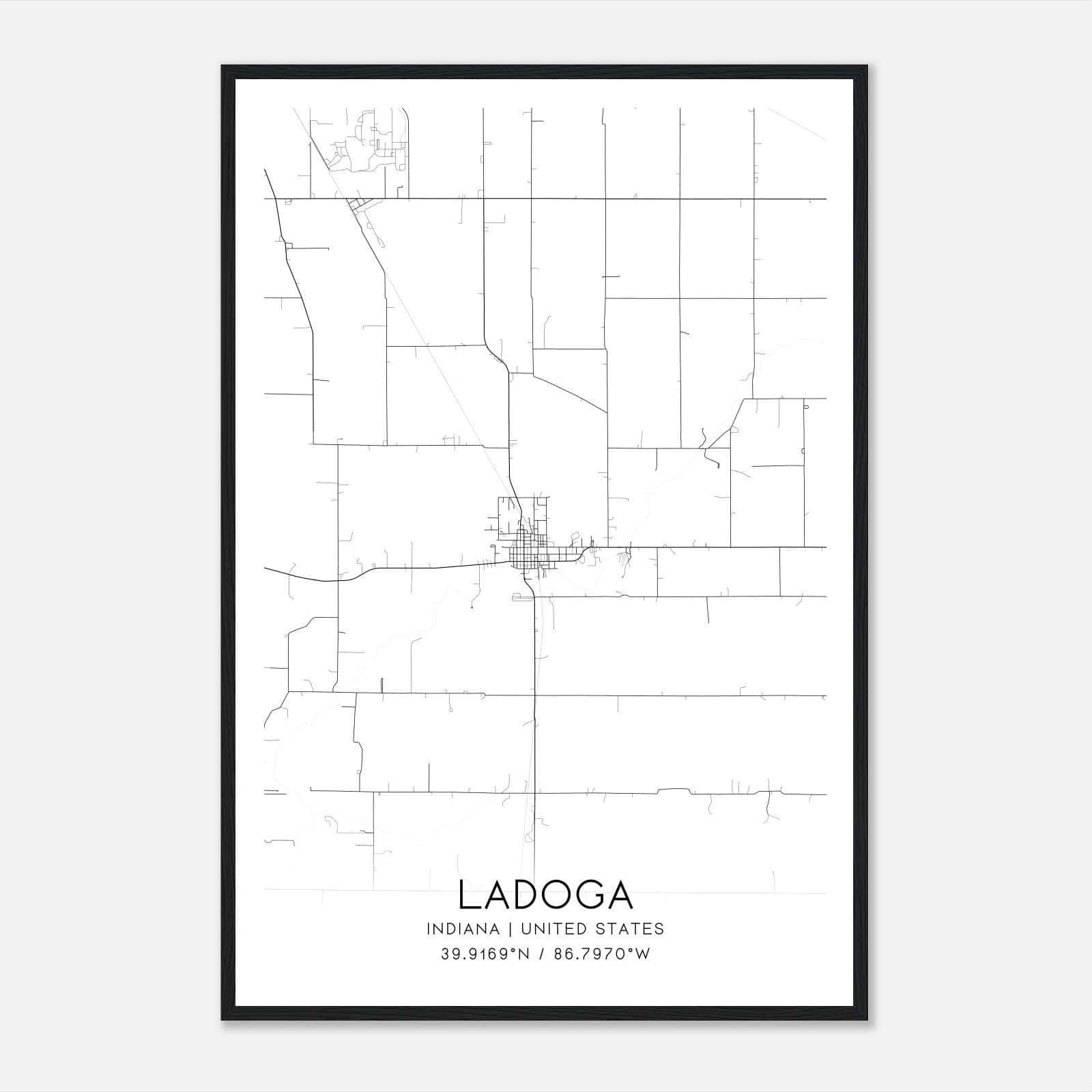 Ladoga Indiana Map Poster, Modern Home Decor Wall Art Print - Custom ...