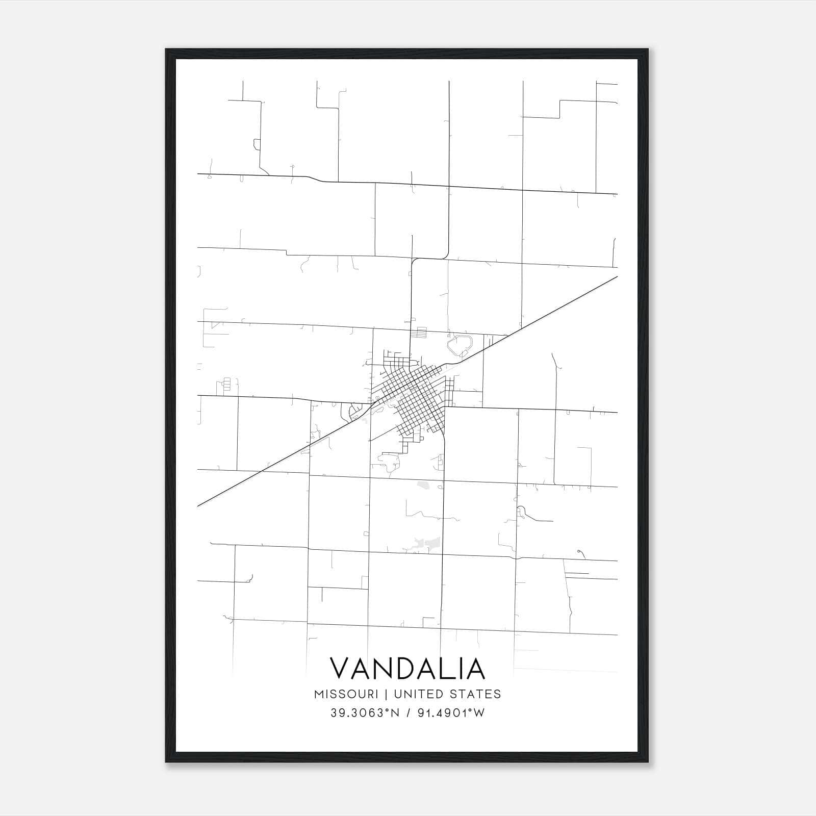 Vandalia Missouri Map Poster, Modern Home Decor Wall Art Print - Custom Maps & Posters